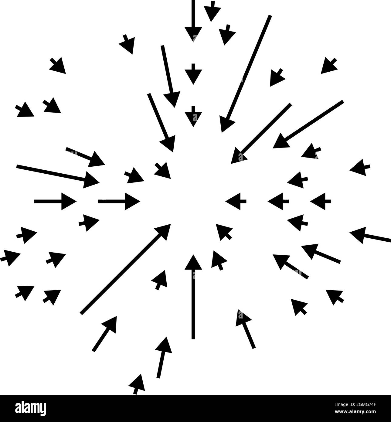 Arrows pointing inward. Radial, radiating arrows, pointers - stock ...
