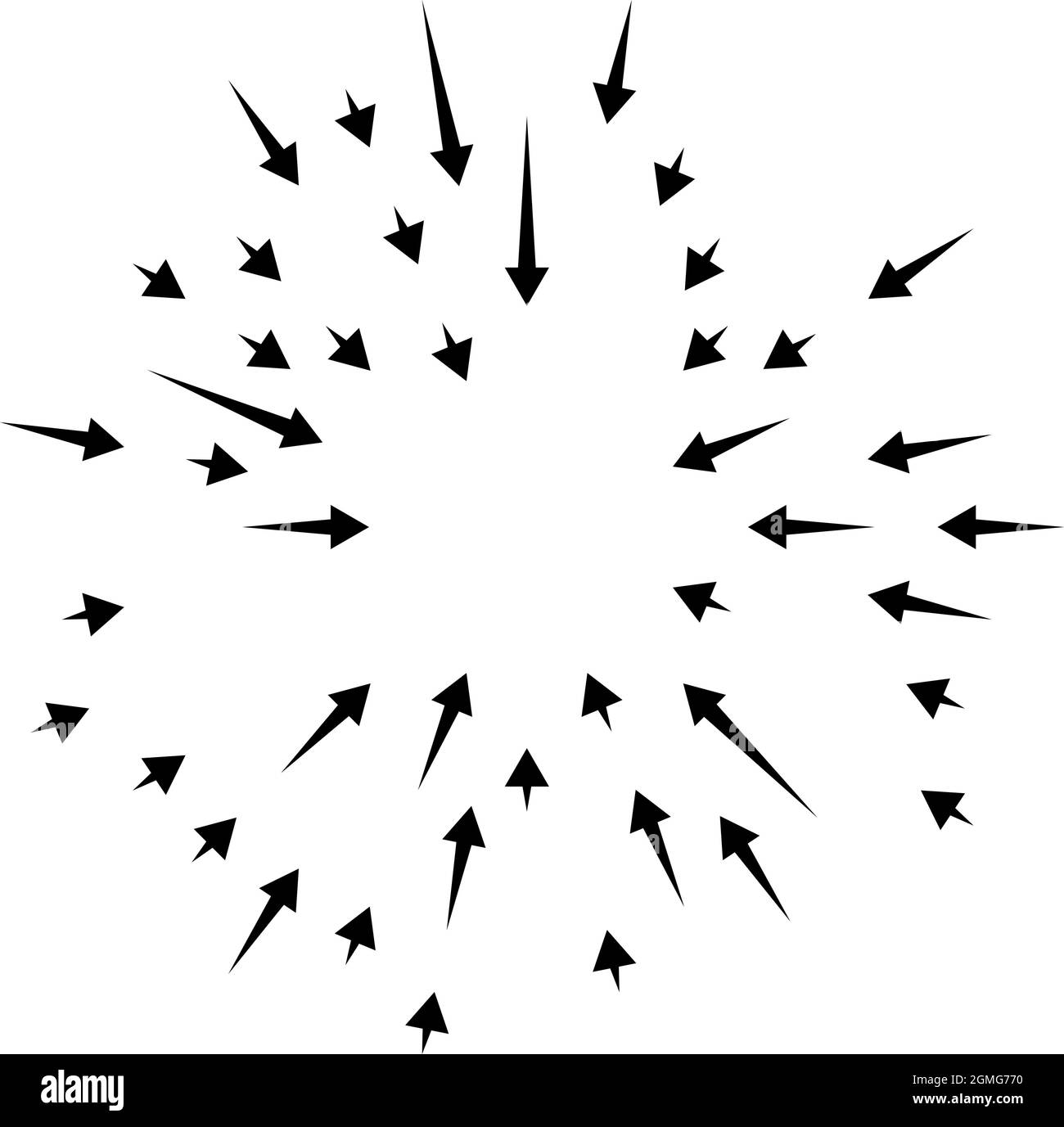 Arrows pointing inward. Radial, radiating arrows, pointers - stock ...