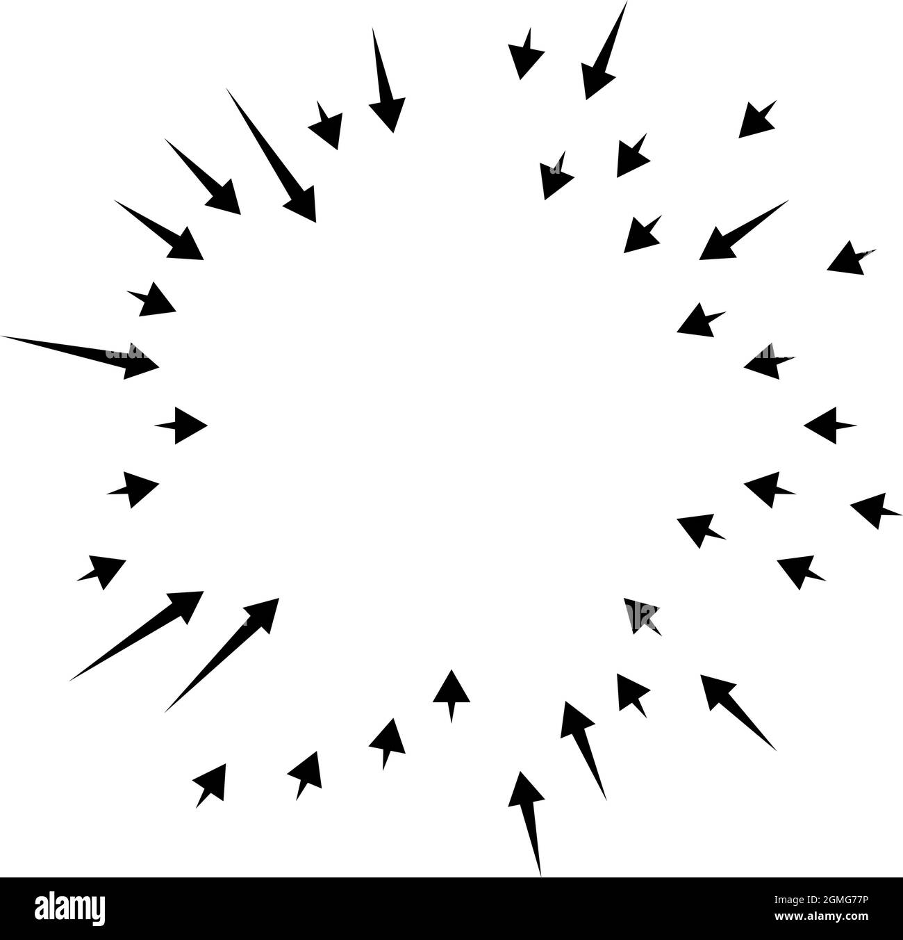 Arrows pointing inward. Radial, radiating arrows, pointers - stock ...