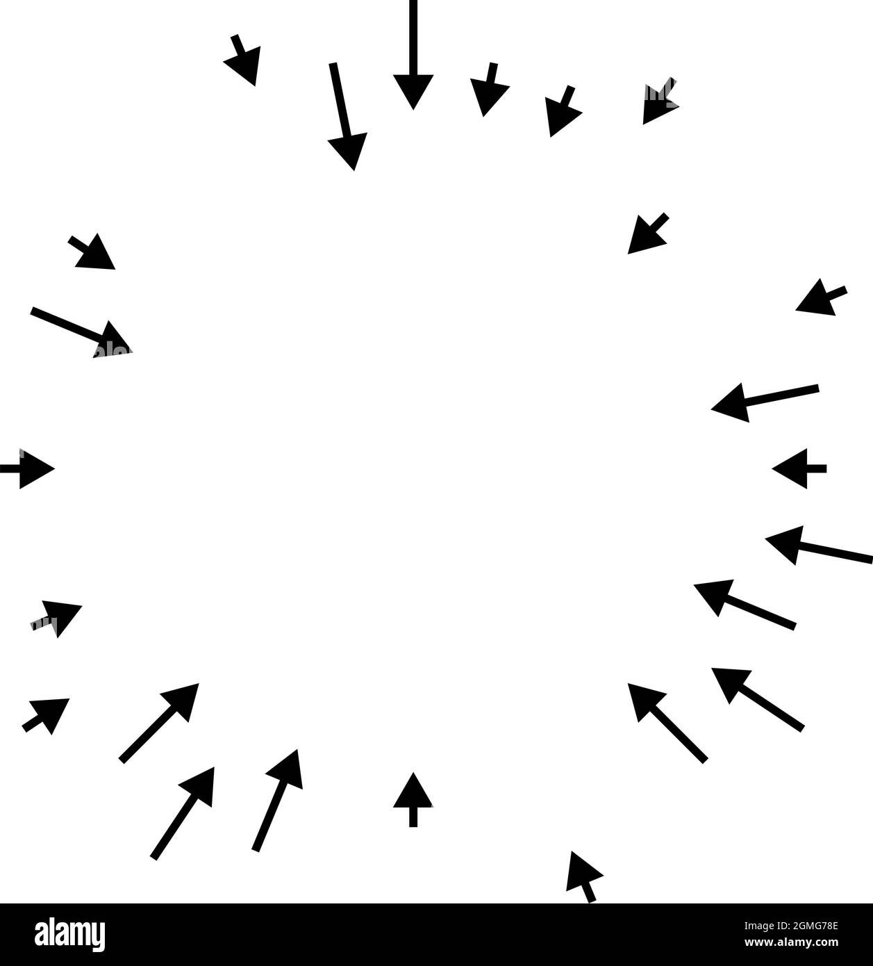 Arrows pointing inward. Radial, radiating arrows, pointers - stock ...