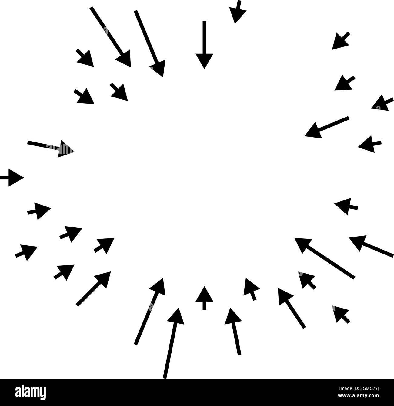 Arrows pointing inward. Radial, radiating arrows, pointers - stock ...