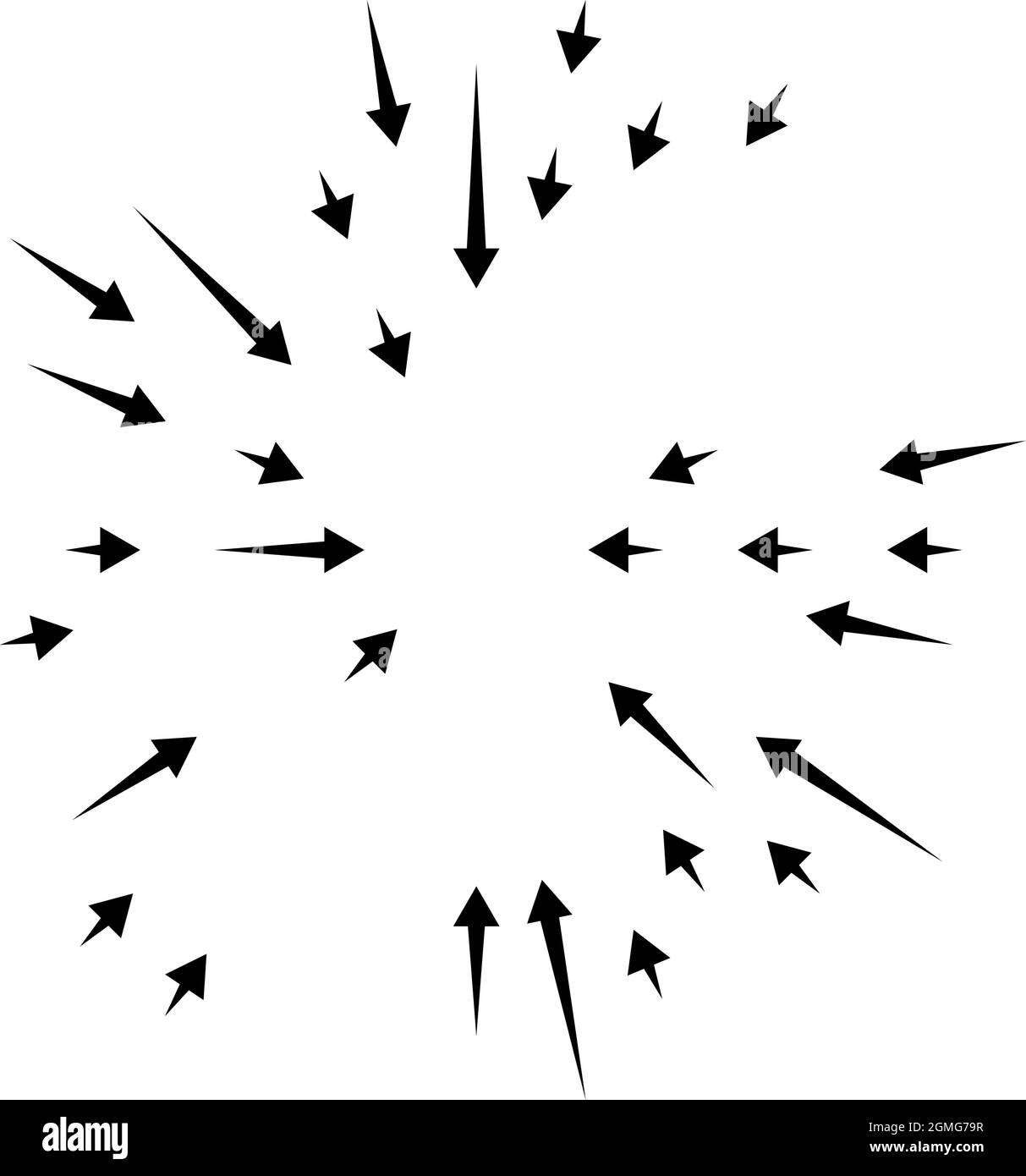 Arrows pointing inward. Radial, radiating arrows, pointers - stock ...