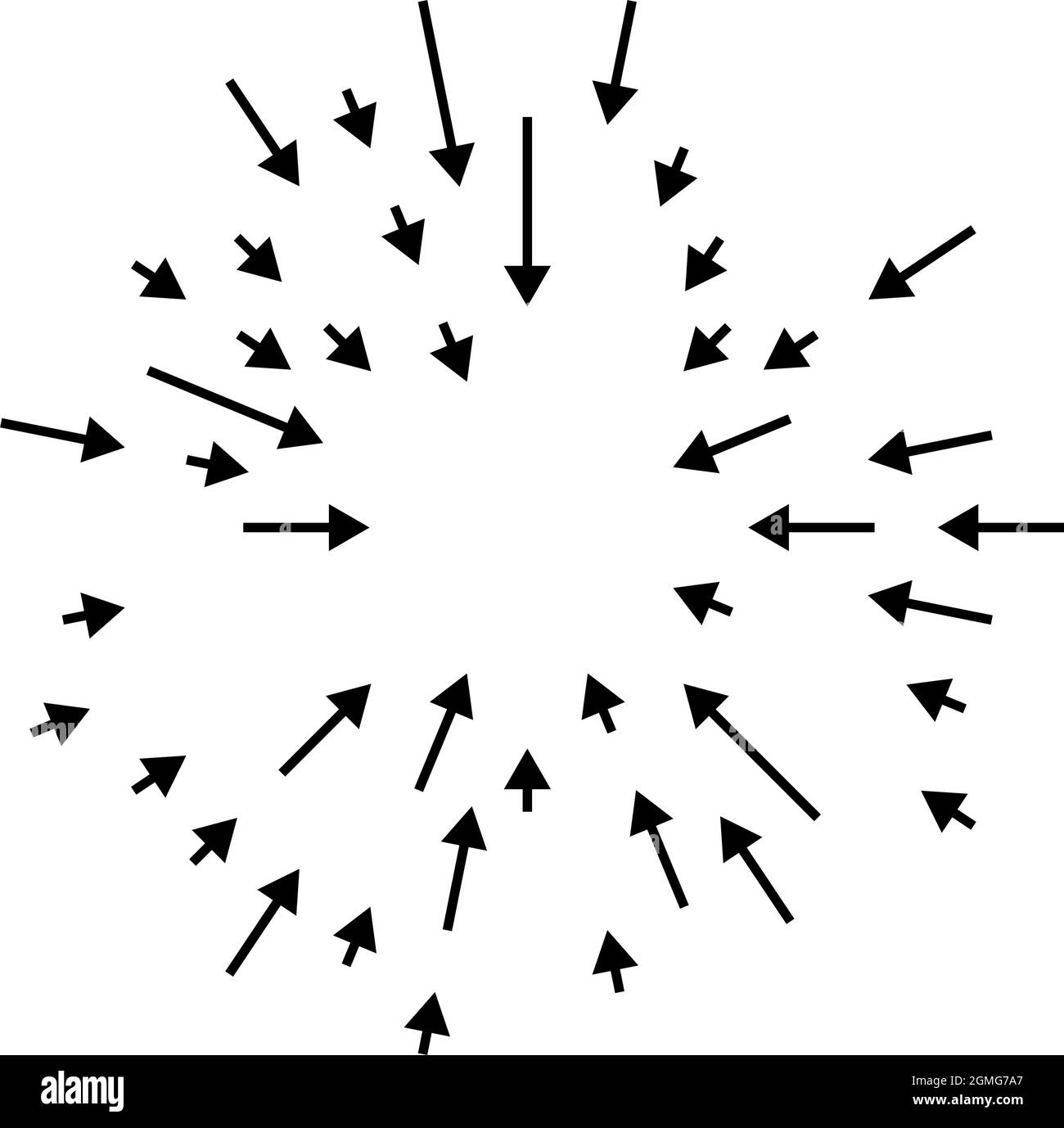 Arrows pointing inward. Radial, radiating arrows, pointers - stock ...