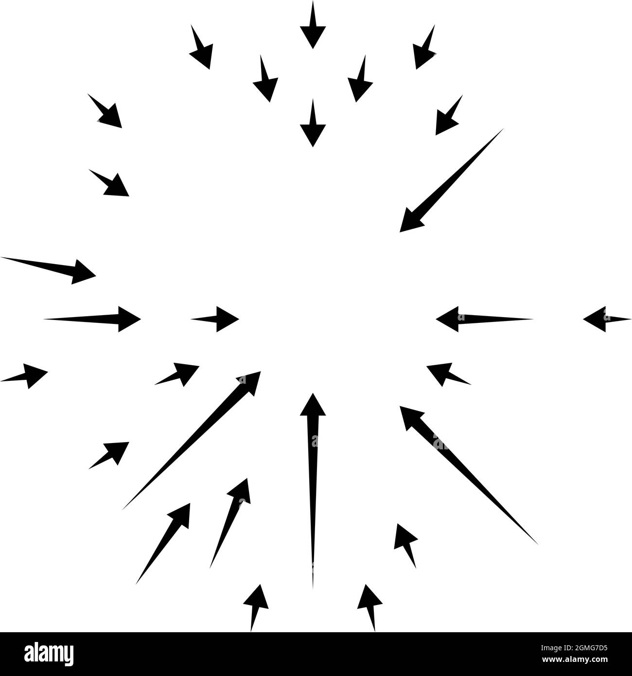 Arrows pointing inward. Radial, radiating arrows, pointers - stock ...