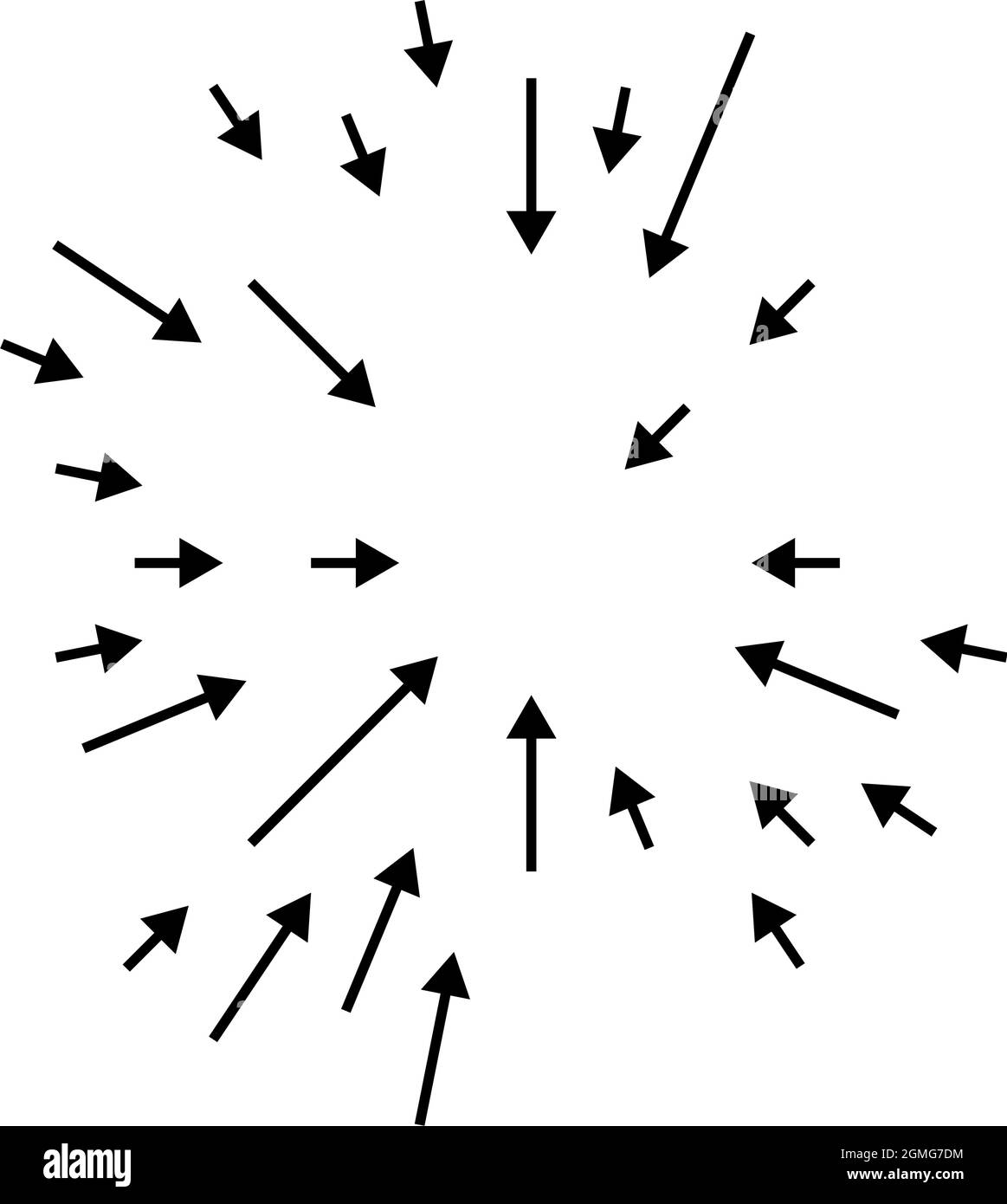 Arrows pointing inward. Radial, radiating arrows, pointers - stock ...