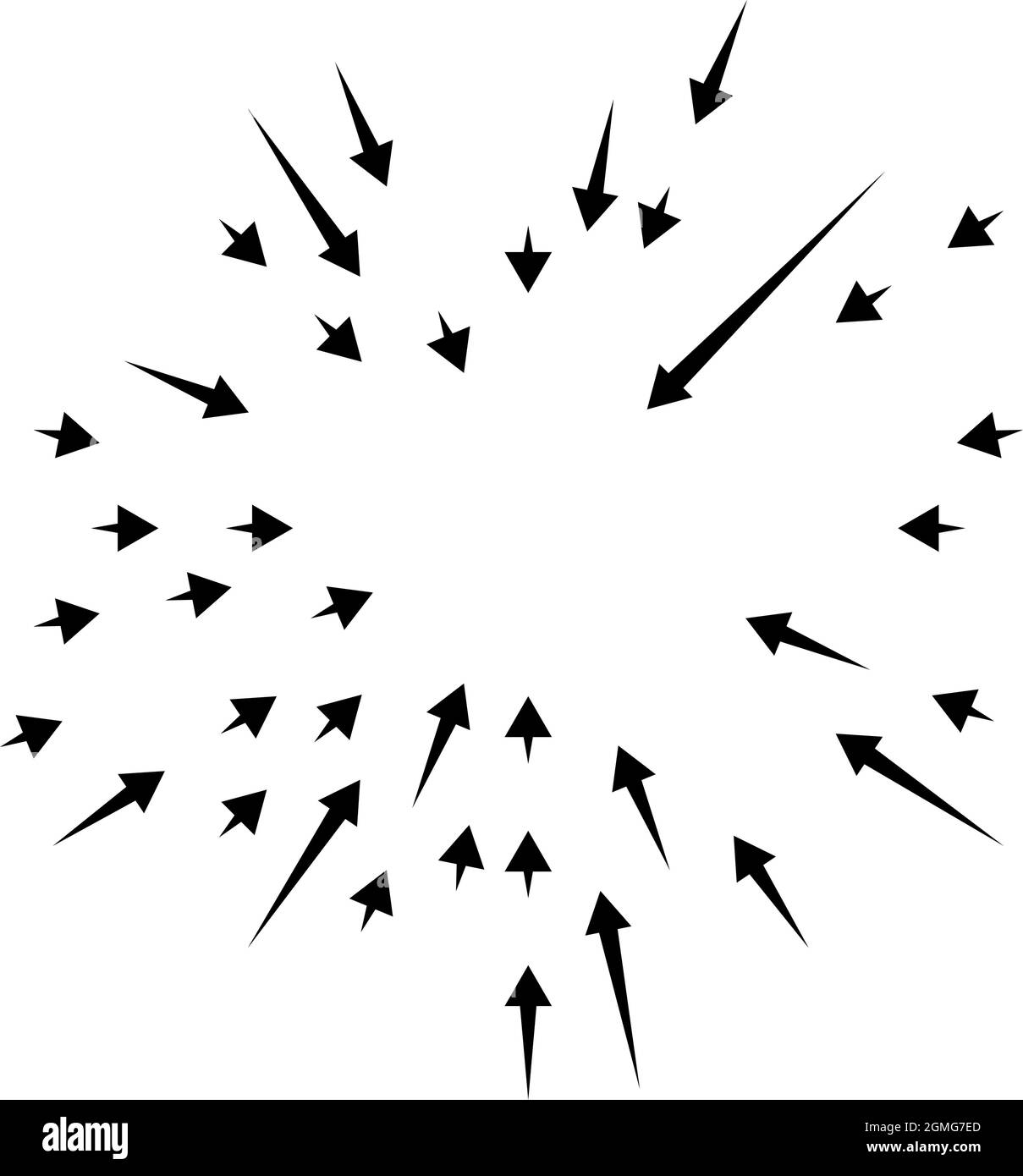 Arrows pointing inward. Radial, radiating arrows, pointers - stock ...