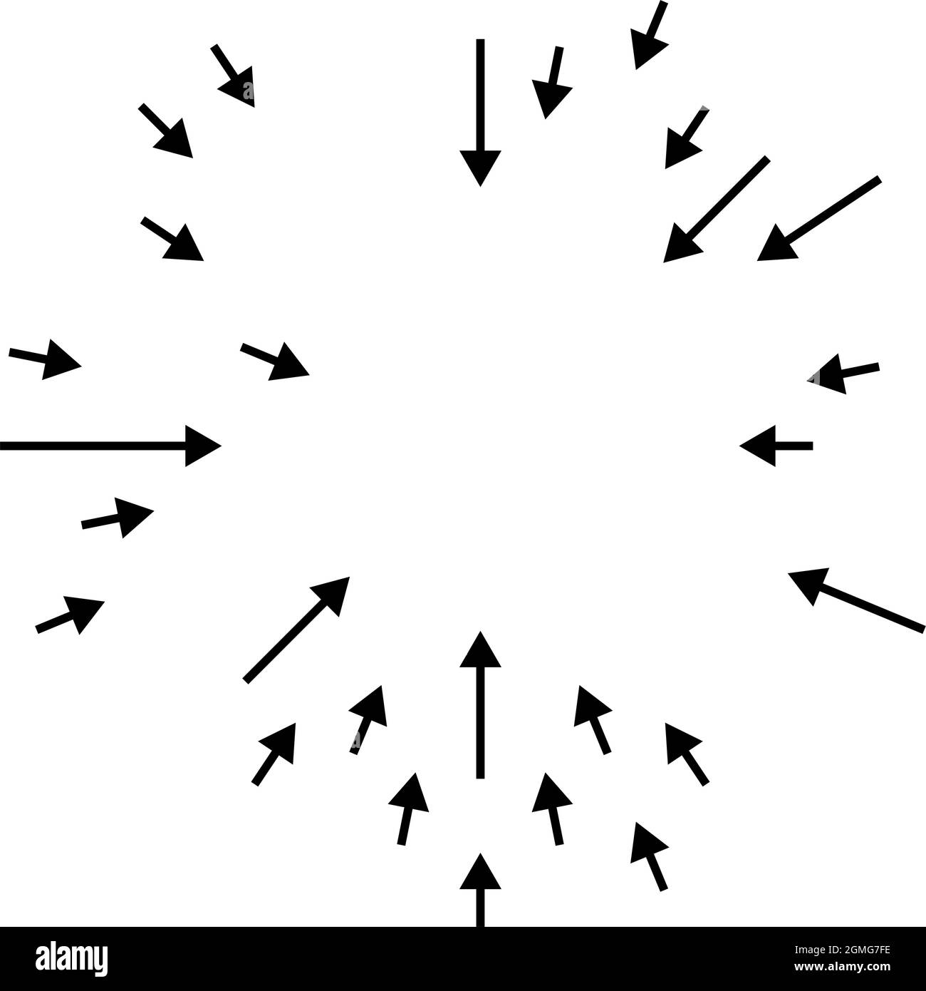 Arrows pointing inward. Radial, radiating arrows, pointers - stock ...