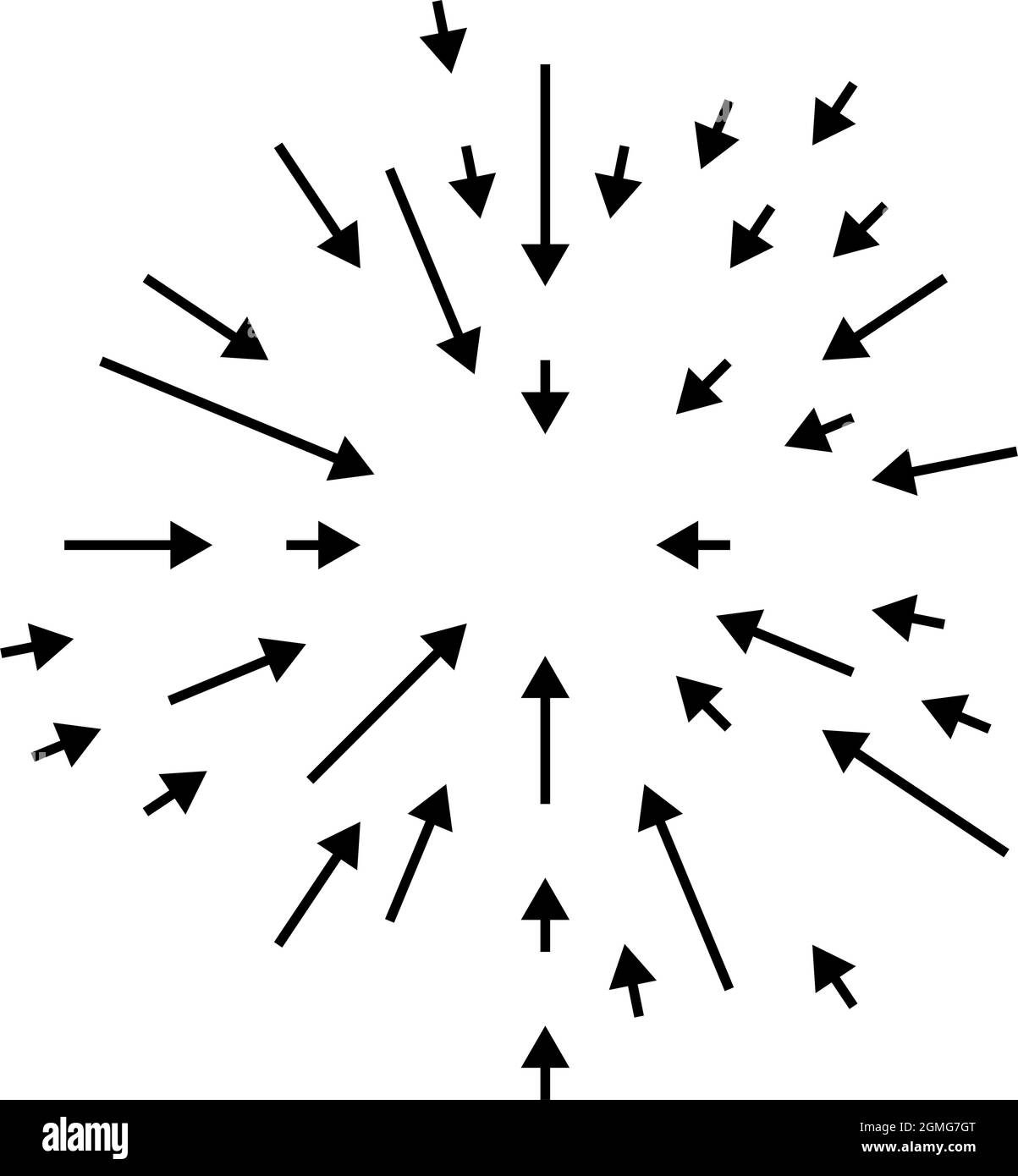 Arrows pointing inward. Radial, radiating arrows, pointers - stock ...