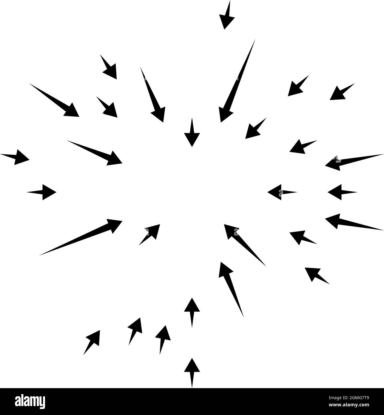 Arrows pointing inward. Radial, radiating arrows, pointers - stock ...