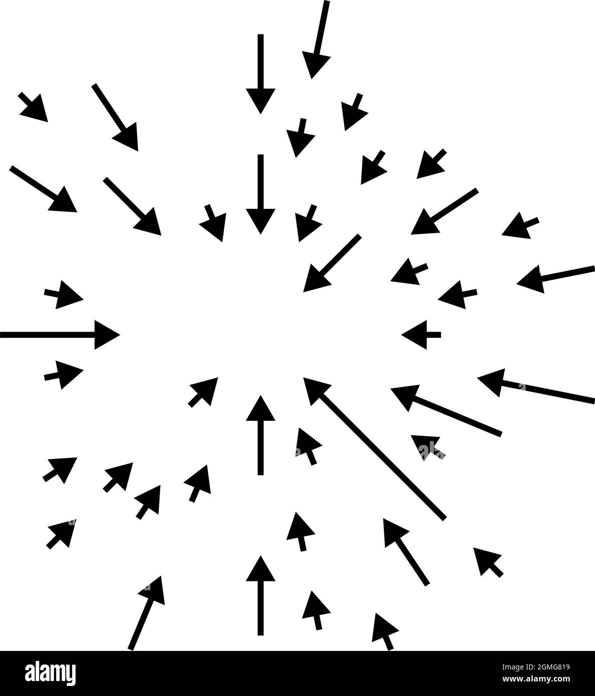Arrows pointing inward. Radial, radiating arrows, pointers - stock ...