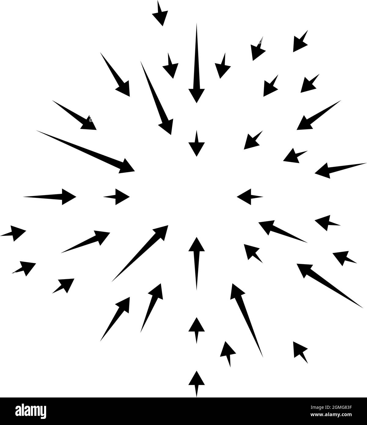 Arrows pointing inward. Radial, radiating arrows, pointers - stock ...