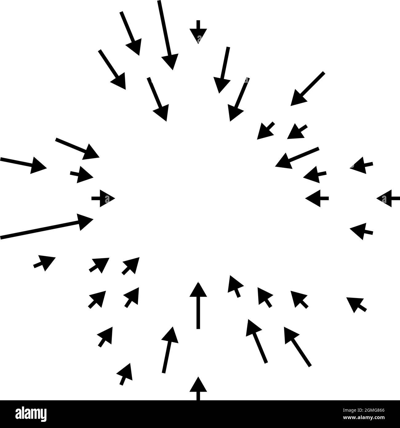 Arrows pointing inward. Radial, radiating arrows, pointers - stock ...
