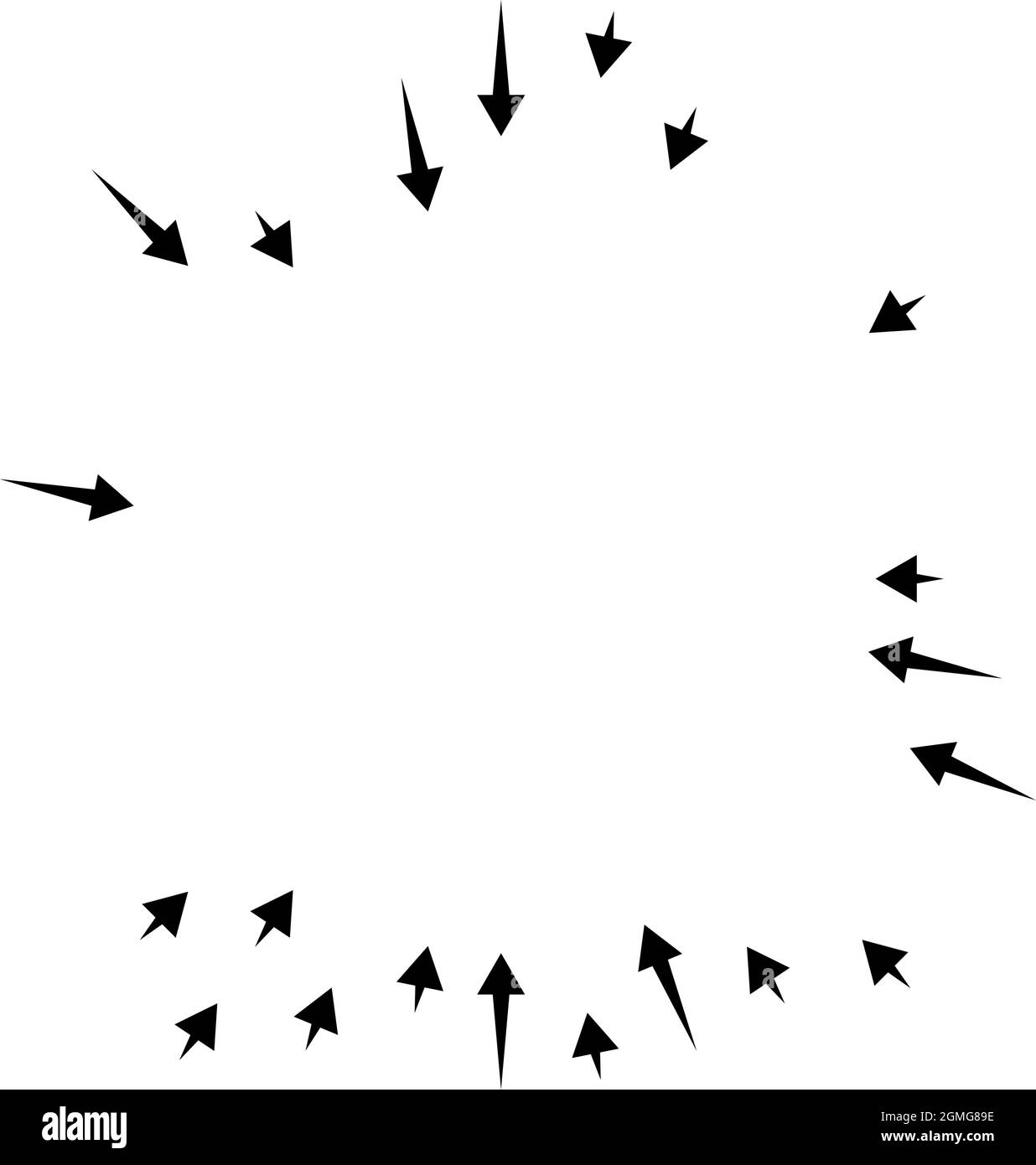 Arrows pointing inward. Radial, radiating arrows, pointers - stock ...