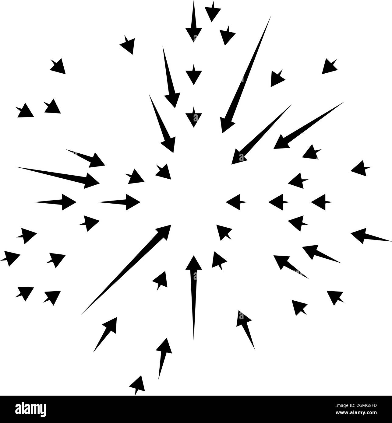Arrows pointing inward. Radial, radiating arrows, pointers - stock ...