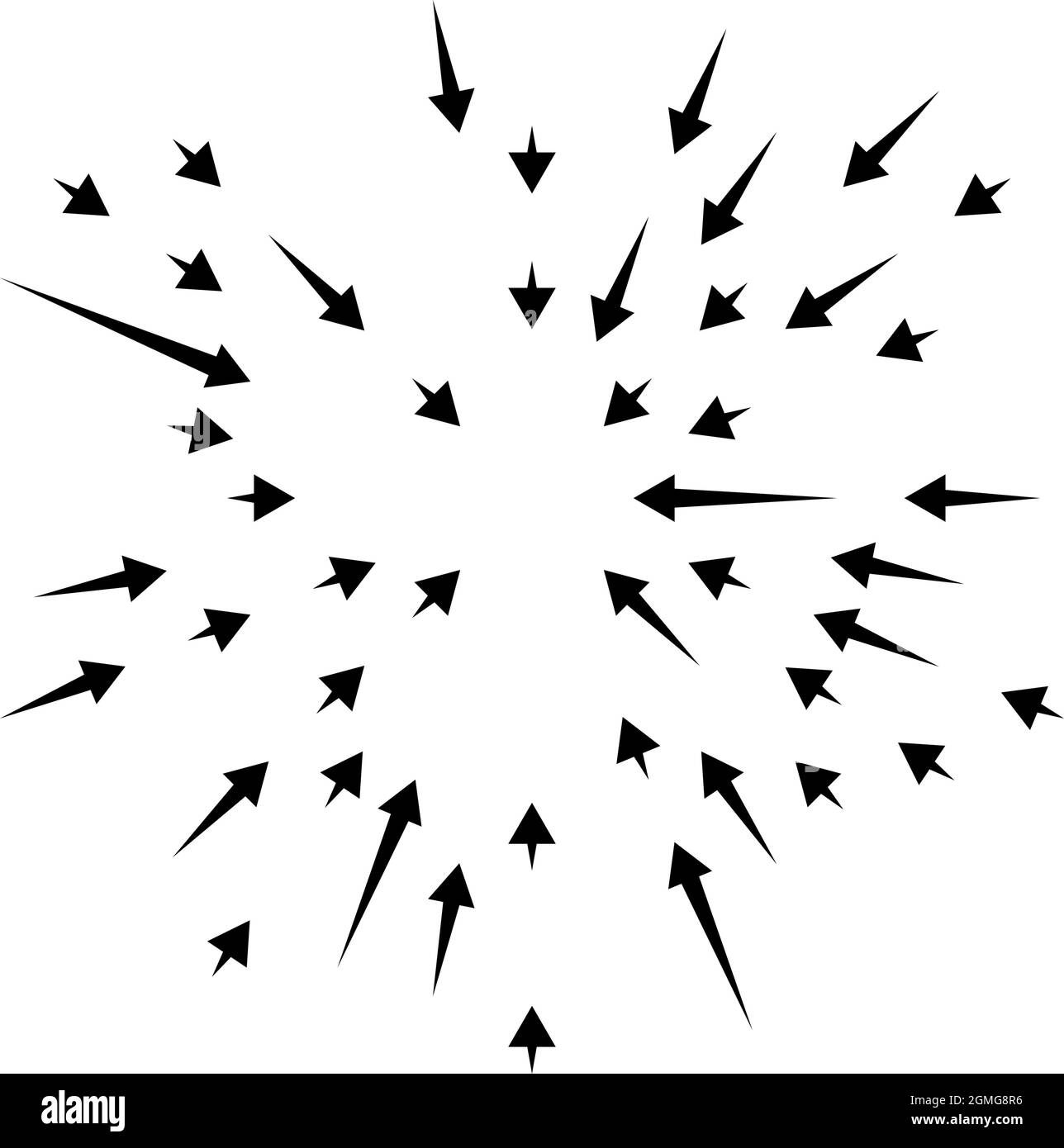 Arrows pointing inward. Radial, radiating arrows, pointers - stock ...