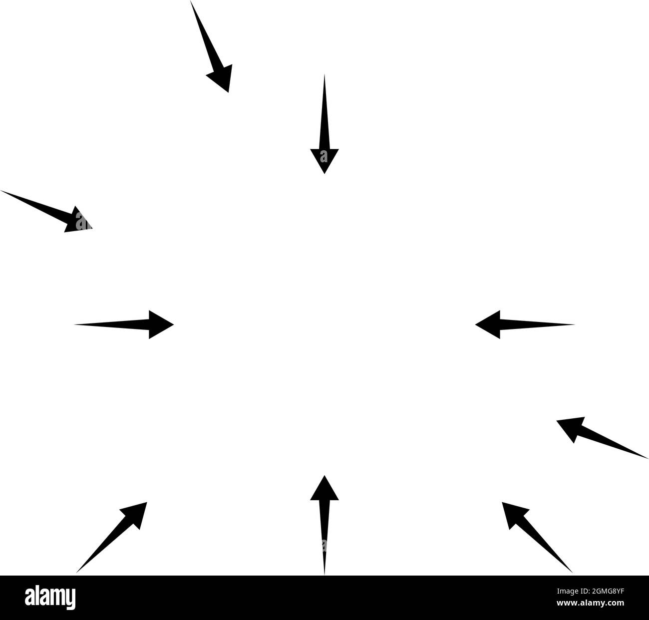 Arrows pointing inward. Radial, radiating arrows, pointers - stock ...