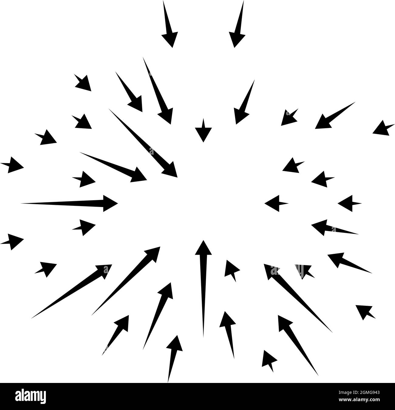 Arrows pointing inward. Radial, radiating arrows, pointers - stock ...