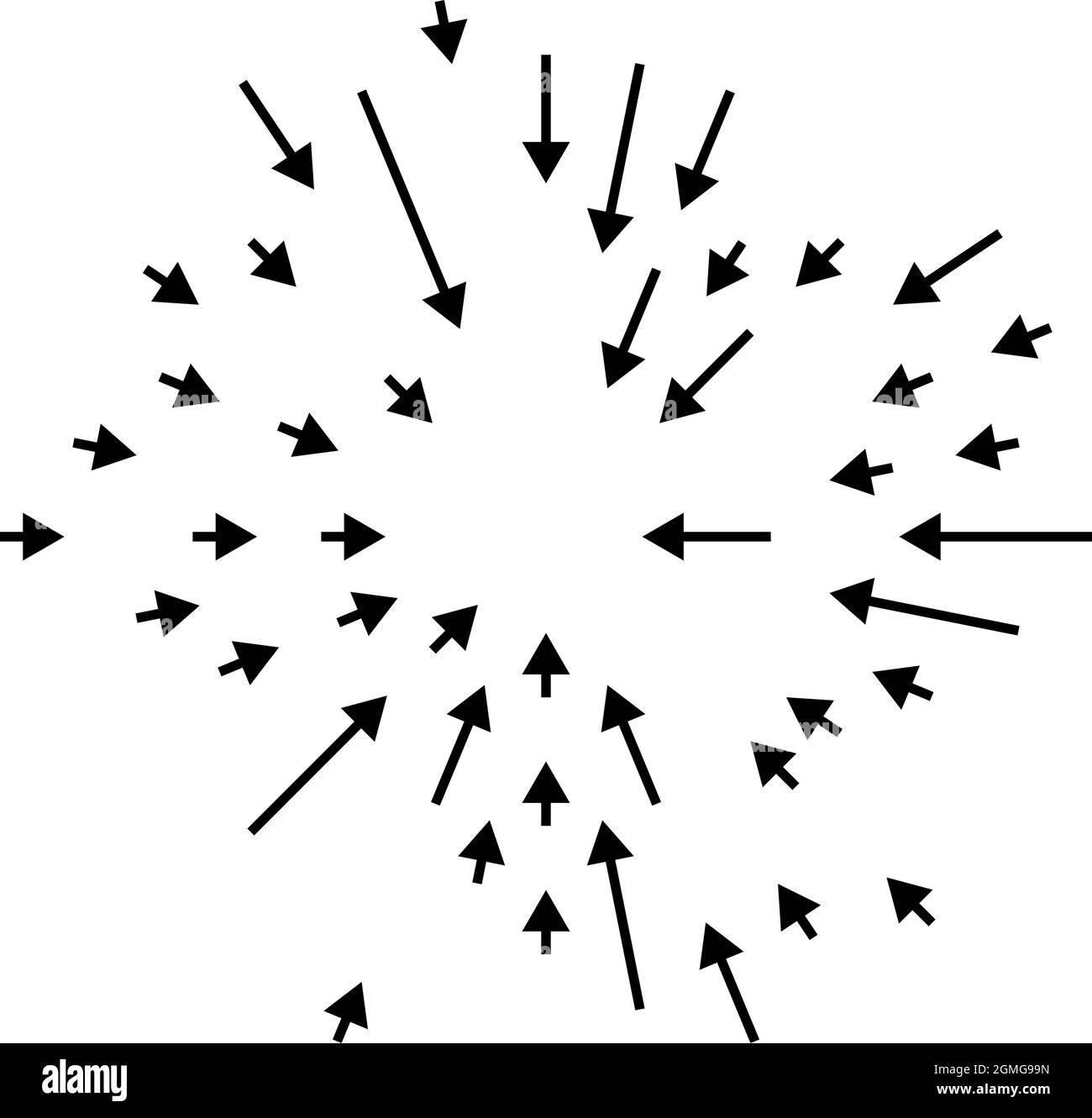 Arrows pointing inward. Radial, radiating arrows, pointers - stock ...