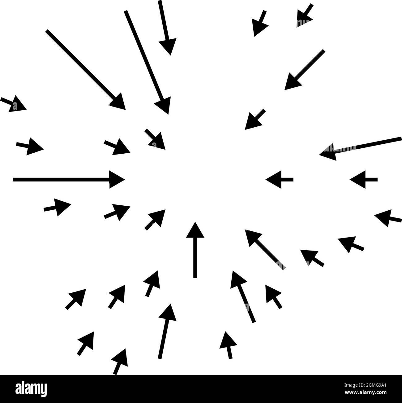 Arrows pointing inward. Radial, radiating arrows, pointers - stock ...