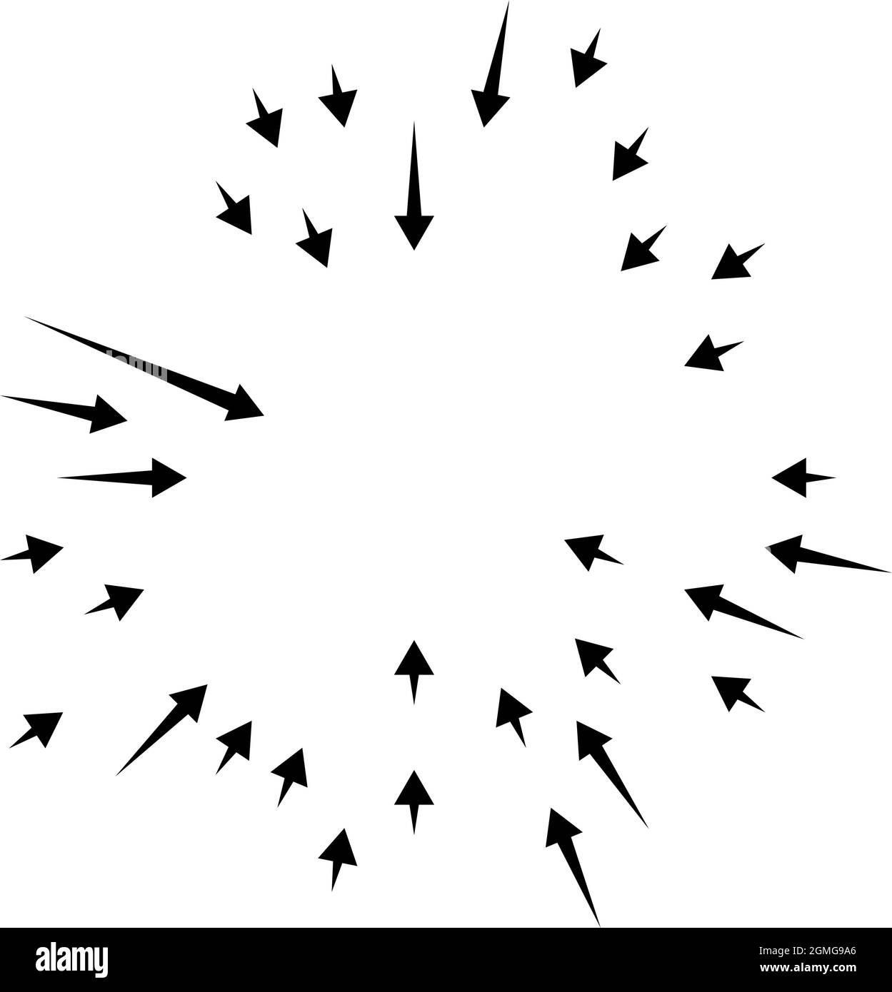 Arrows pointing inward. Radial, radiating arrows, pointers - stock ...
