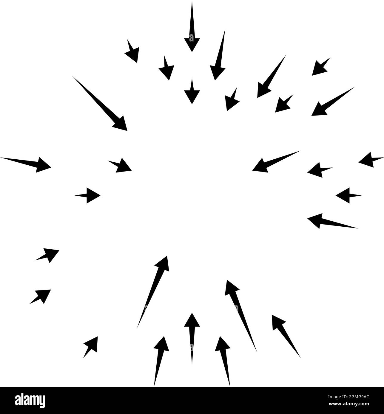 Arrows pointing inward. Radial, radiating arrows, pointers - stock ...