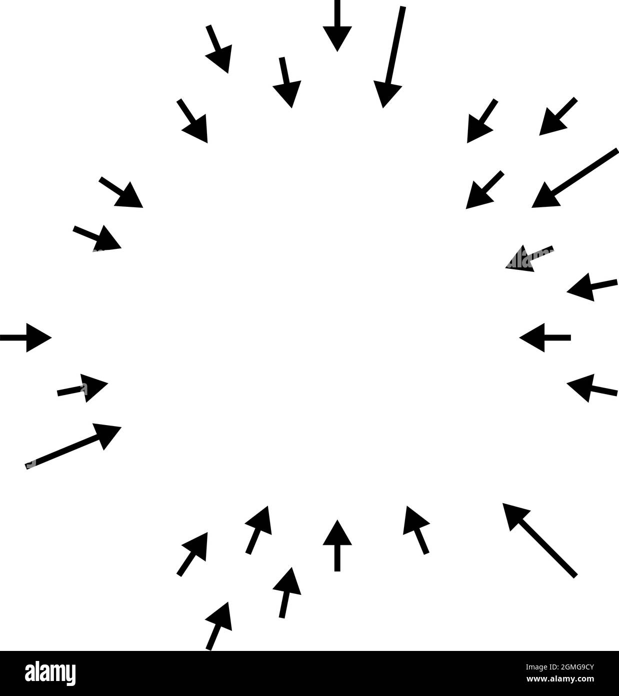 Arrows pointing inward. Radial, radiating arrows, pointers - stock ...