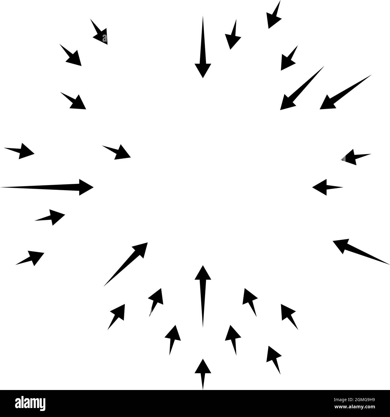 Arrows pointing inward. Radial, radiating arrows, pointers - stock ...
