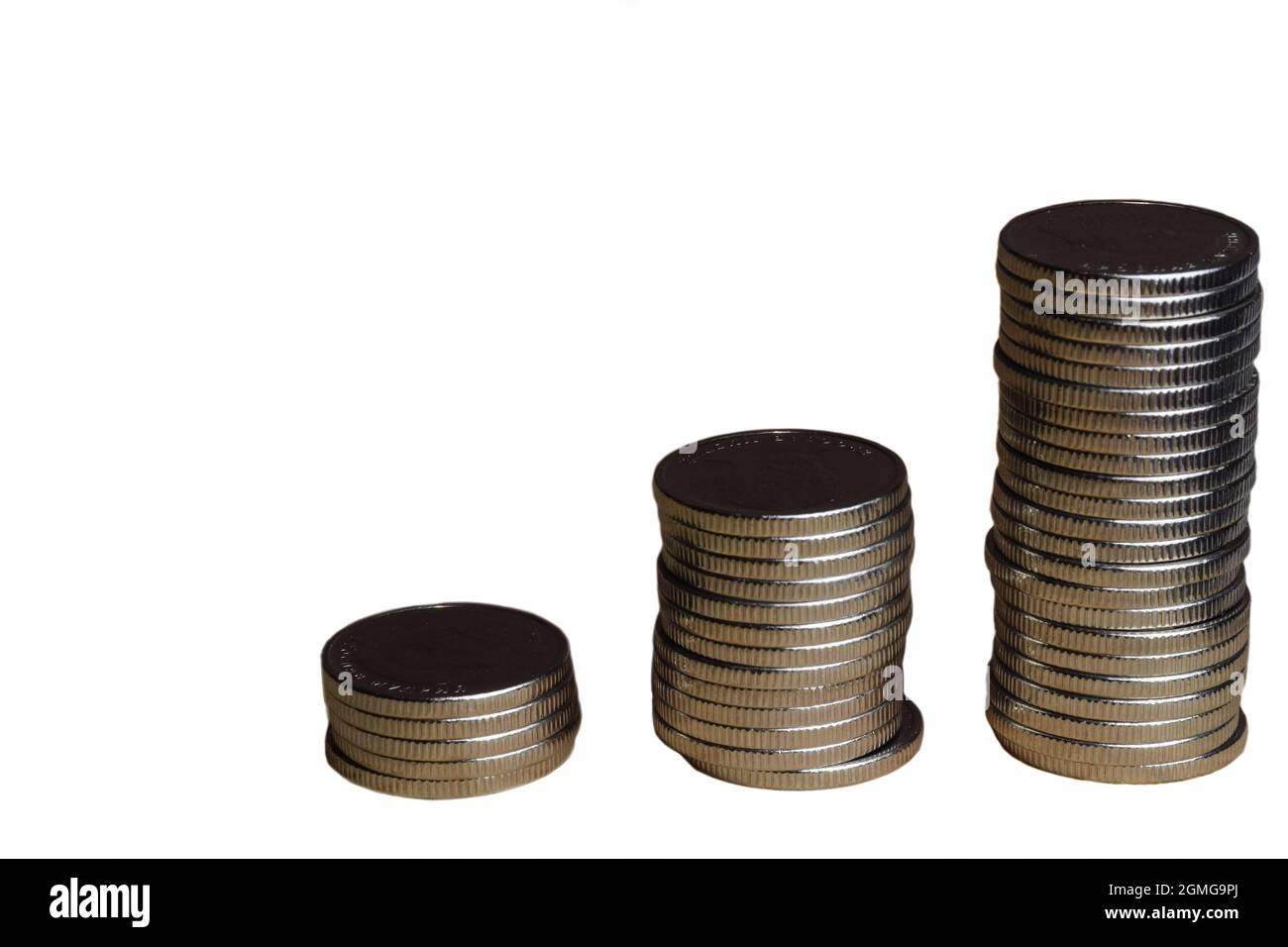 Stacks of gold coins ascending Cut Out Stock Images & Pictures - Alamy