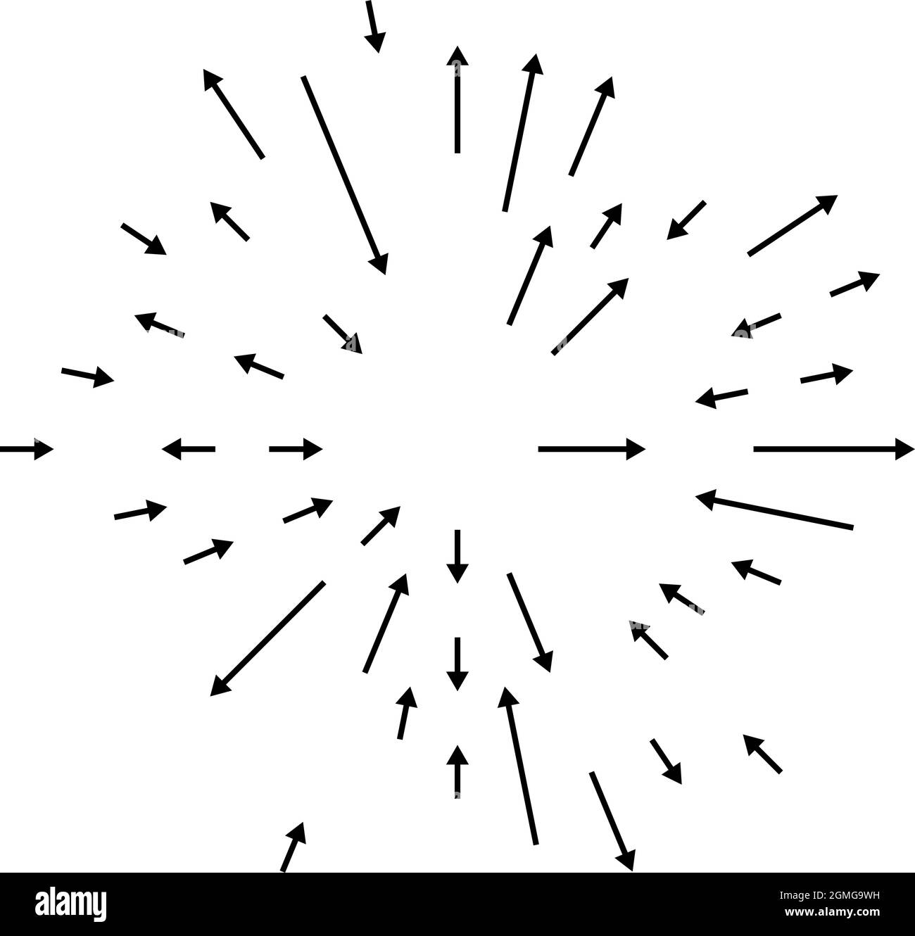 Radial, radiating arrows, pointers in opposite direction for mix ...