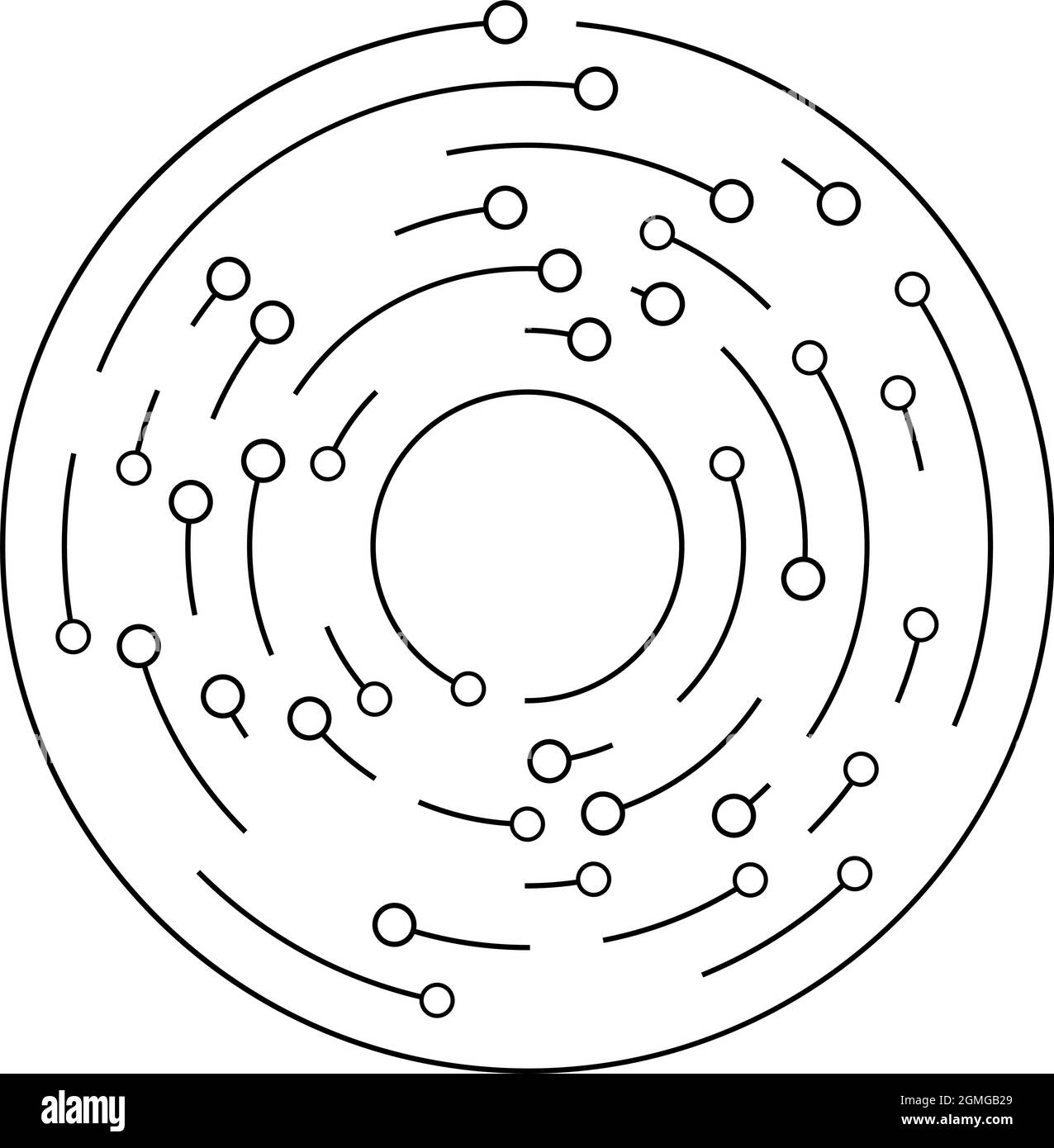 Circular, concentric lines, segmented circles with nodes, nodal points - stock vector ...