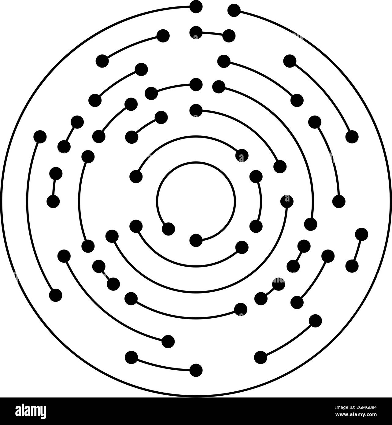 Circular, concentric lines, segmented circles with nodes, nodal points - stock vector ...