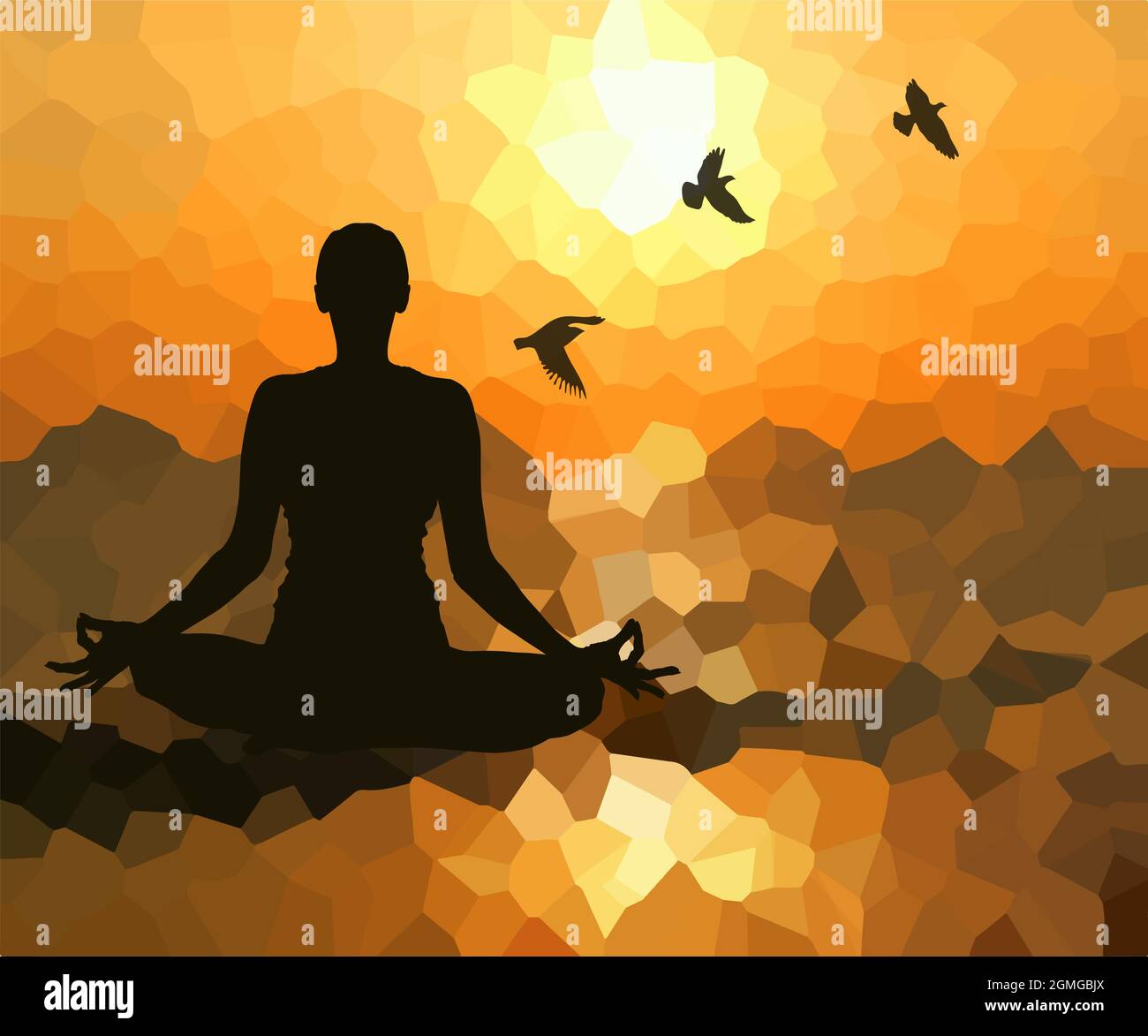 Yoga. Lotus position at sunset. Vector illustration Stock Vector Image ...