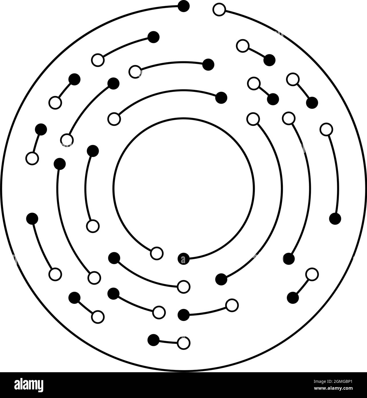 Circular, concentric lines, segmented circles with nodes, nodal points - stock vector ...