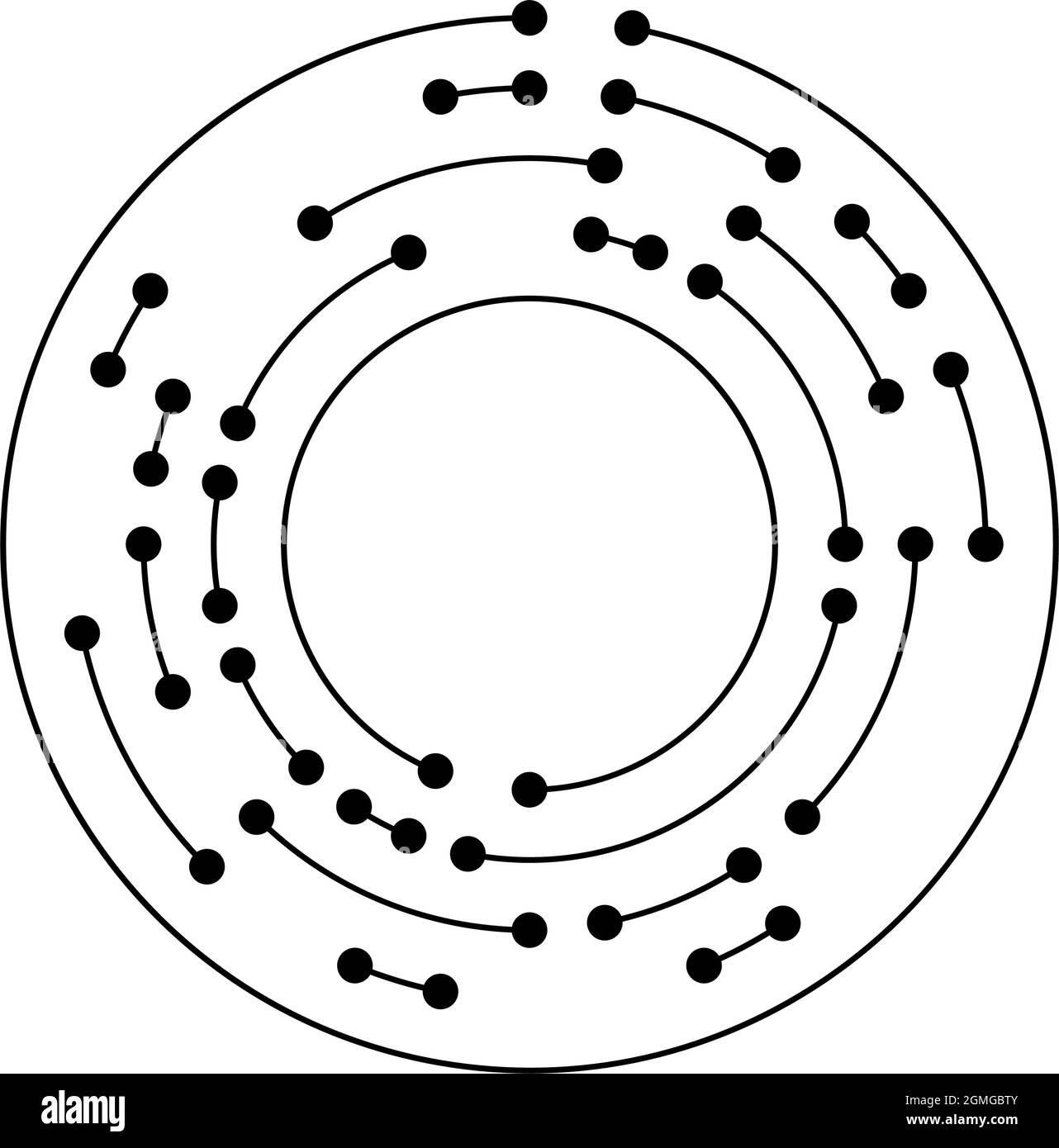 Circular, concentric lines, segmented circles with nodes, nodal points - stock vector ...