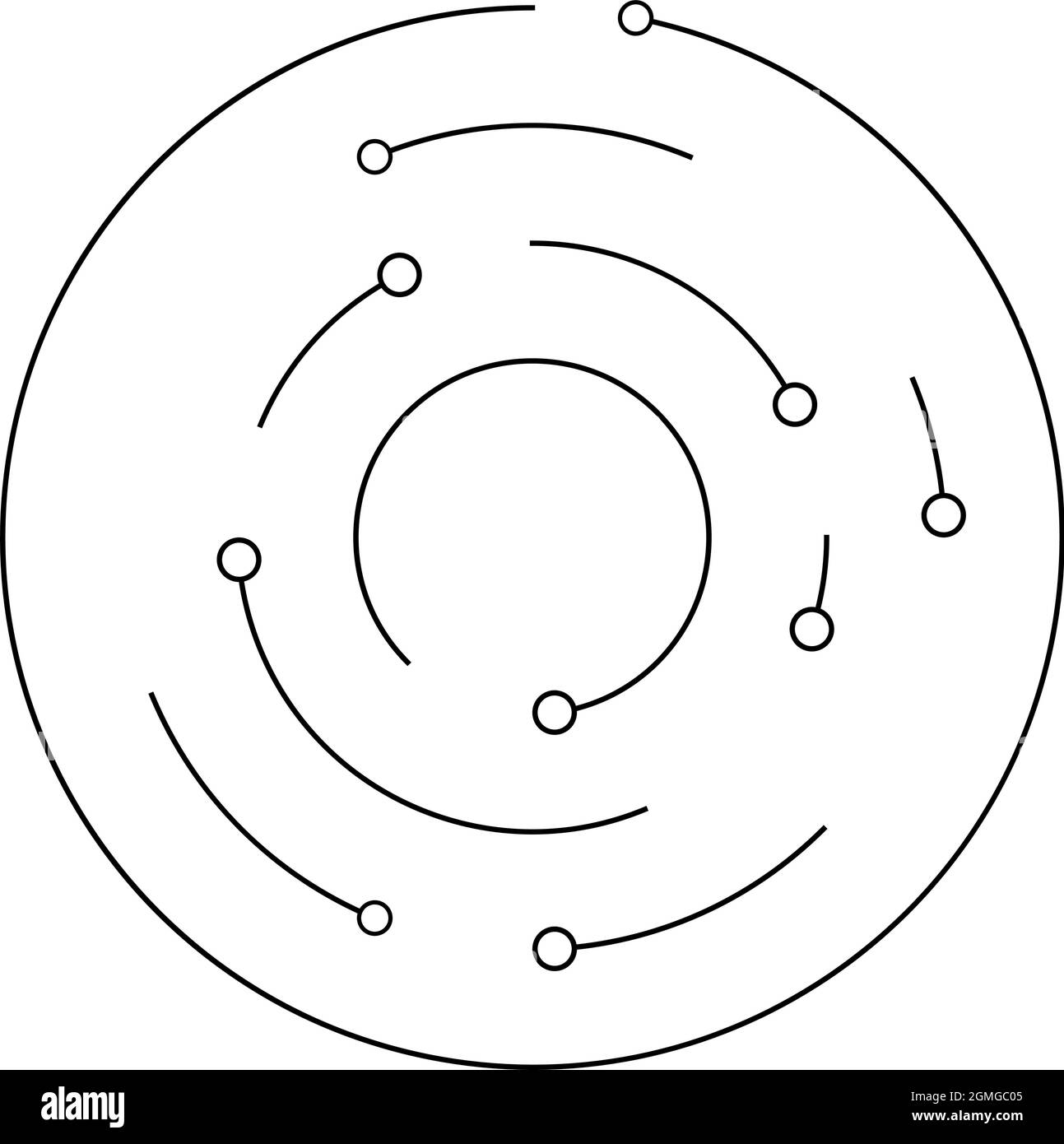Circular, concentric lines, segmented circles with nodes, nodal points - stock vector ...
