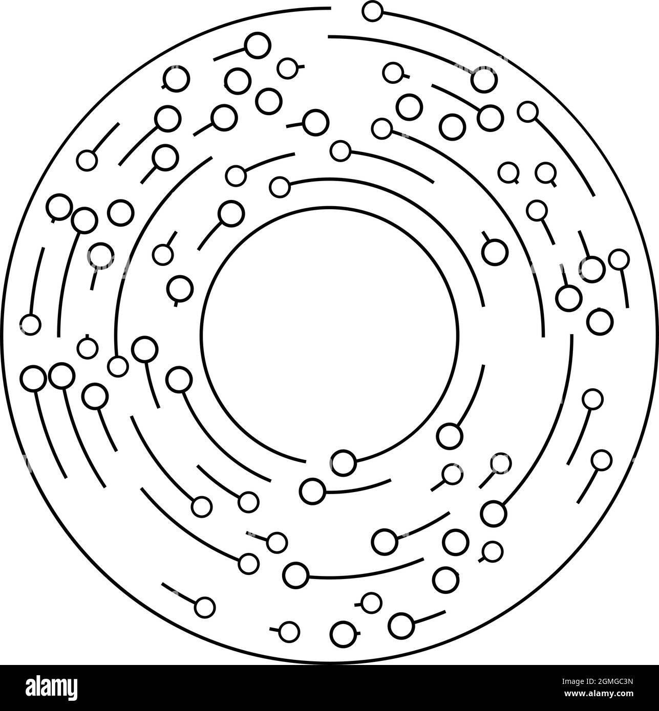 Circular, concentric lines, segmented circles with nodes, nodal points - stock vector ...