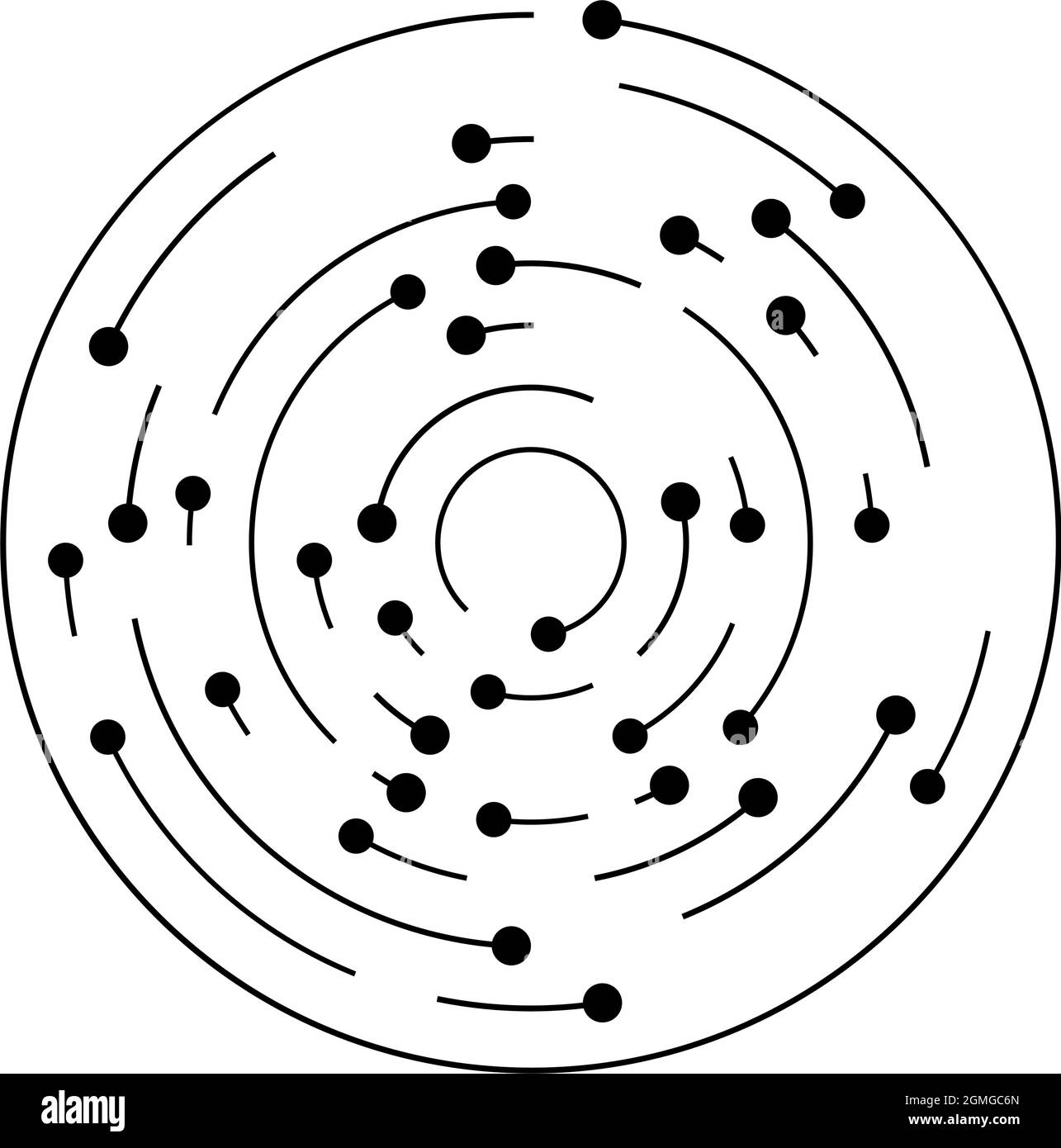 Circular, concentric lines, segmented circles with nodes, nodal points - stock vector ...