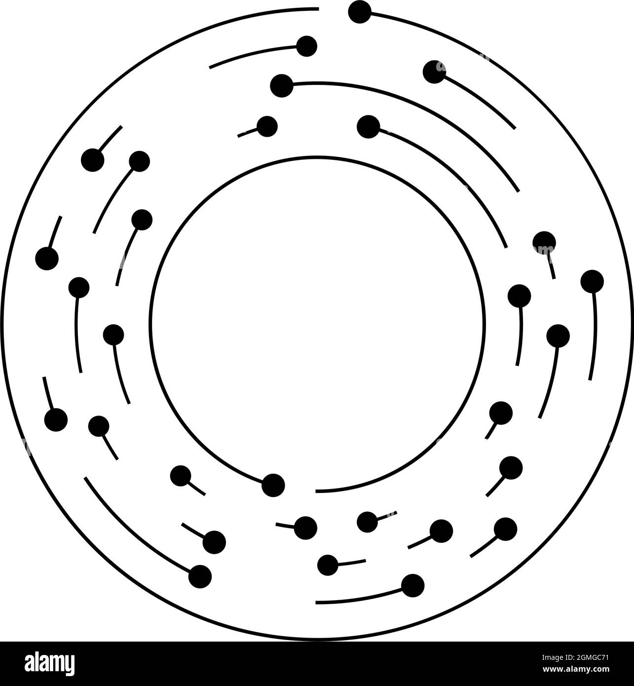 Circular, concentric lines, segmented circles with nodes, nodal points - stock vector ...