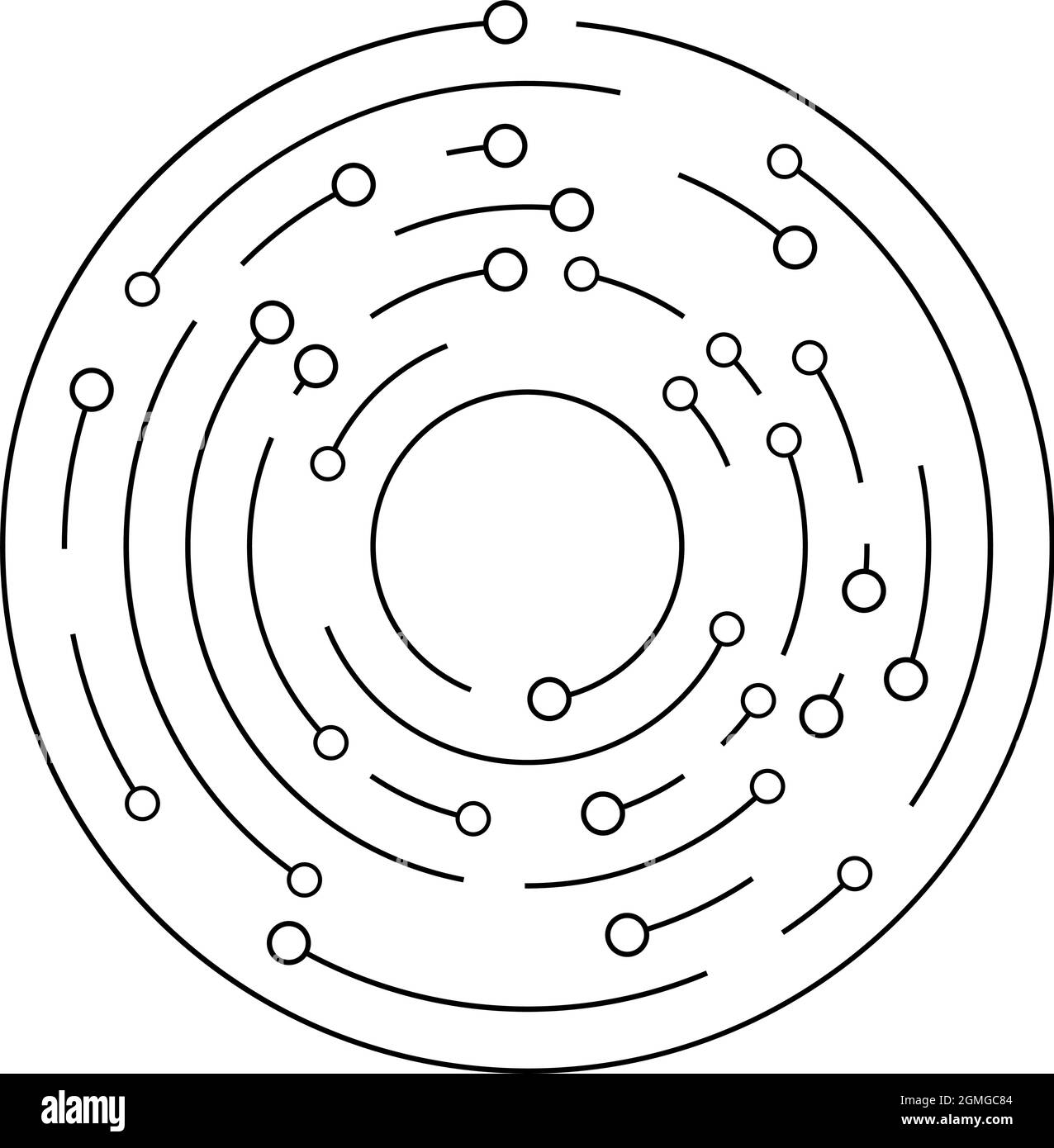 Circular, concentric lines, segmented circles with nodes, nodal points - stock vector ...