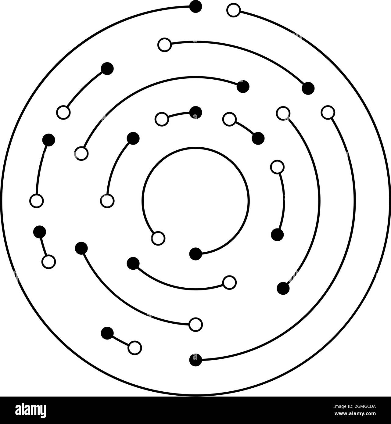 Circular, concentric lines, segmented circles with nodes, nodal points - stock vector ...