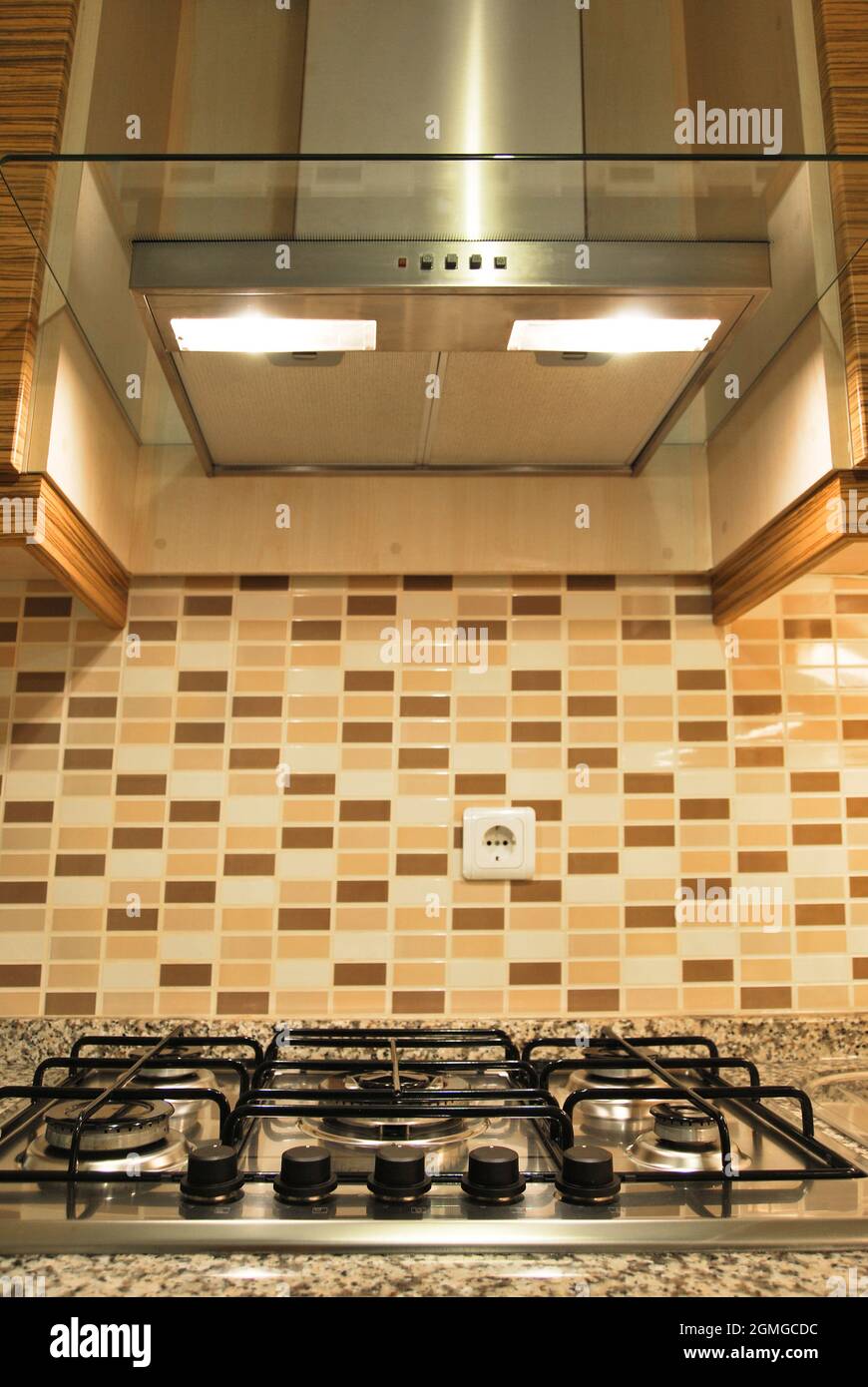 Modern luxurious kitchen and stainless steel chrome built-in gas oven ...