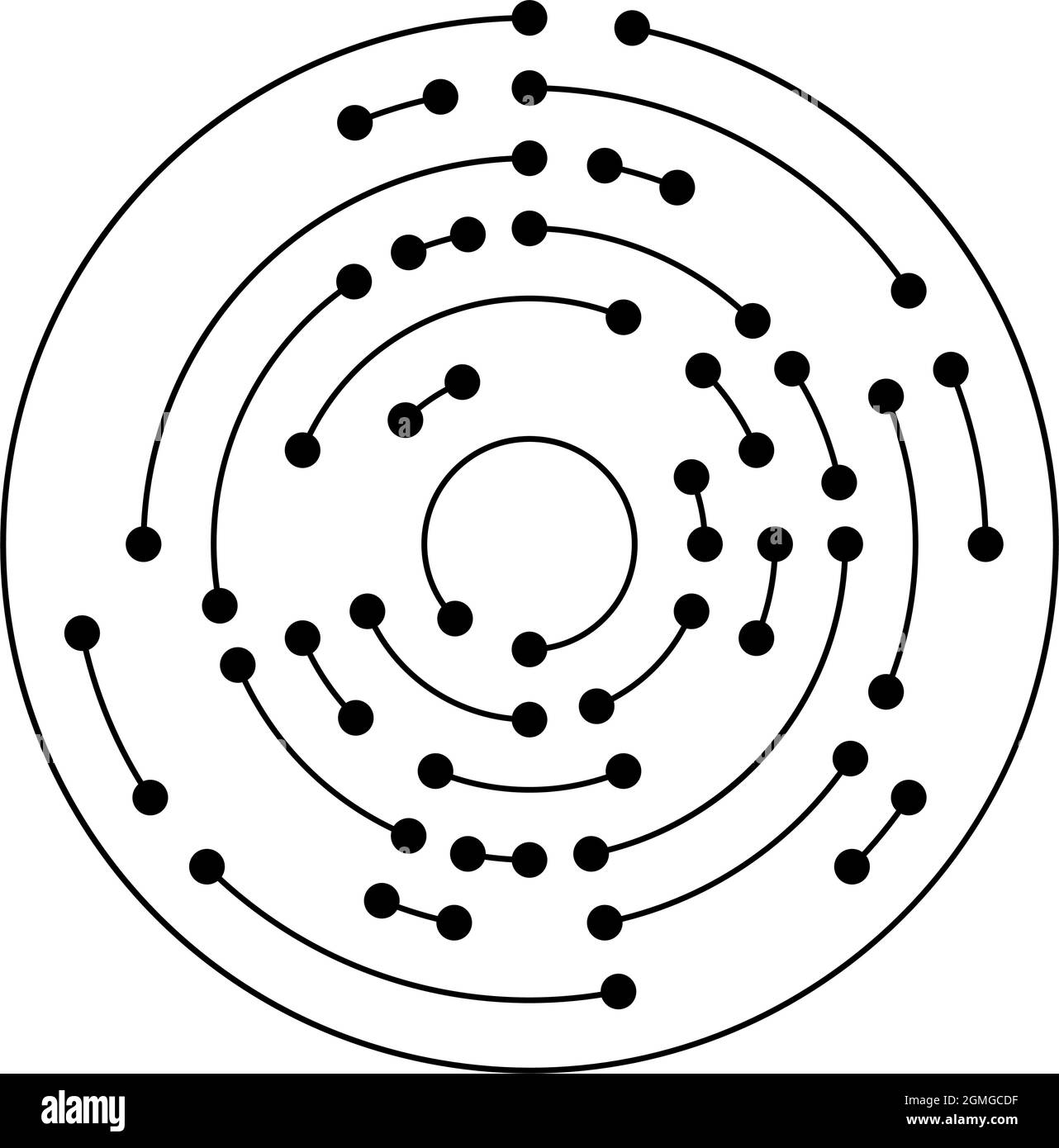 Circular, concentric lines, segmented circles with nodes, nodal points - stock vector ...