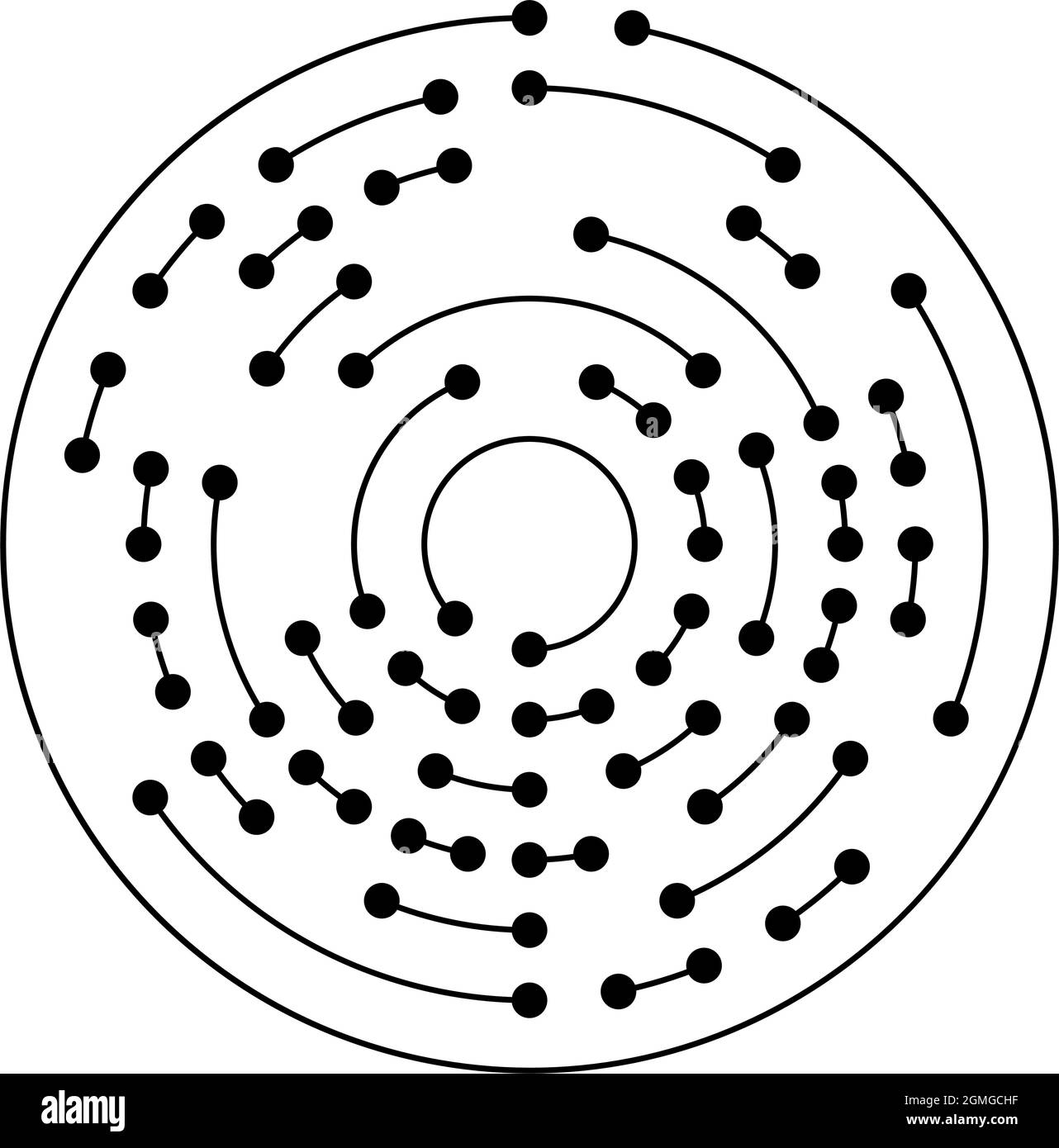 Circular, concentric lines, segmented circles with nodes, nodal points - stock vector ...