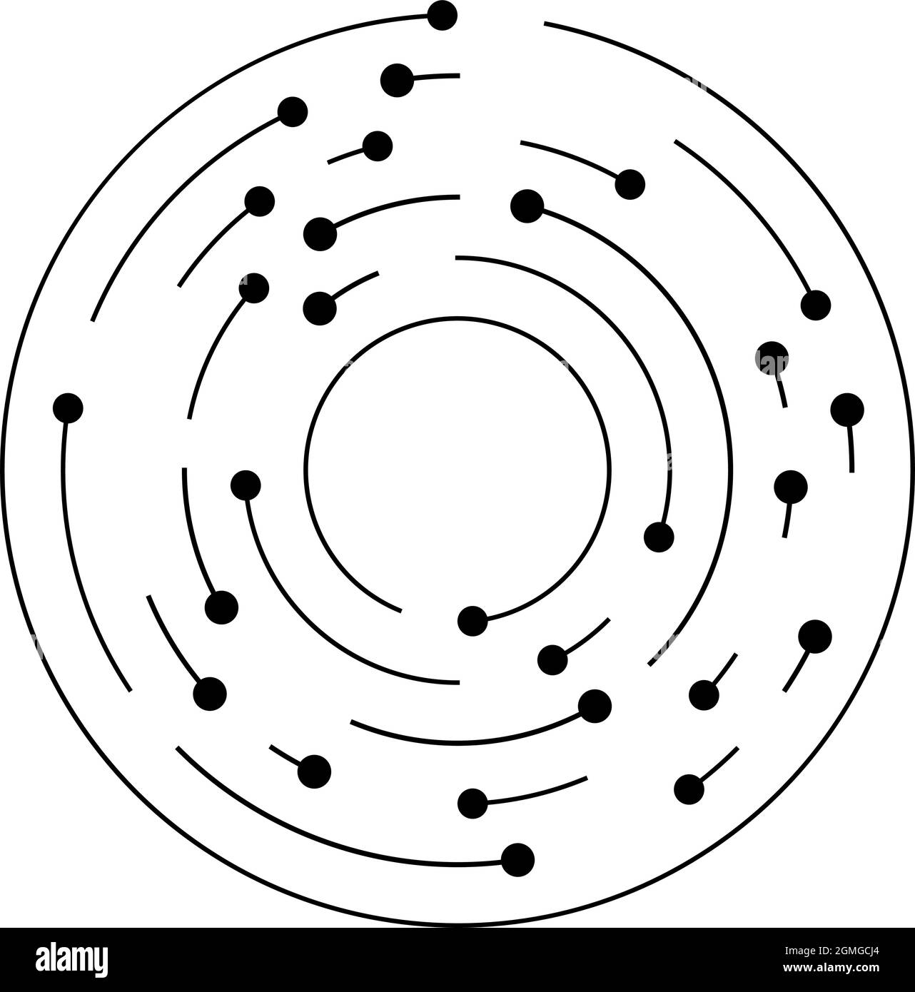 Circular, concentric lines, segmented circles with nodes, nodal points - stock vector ...