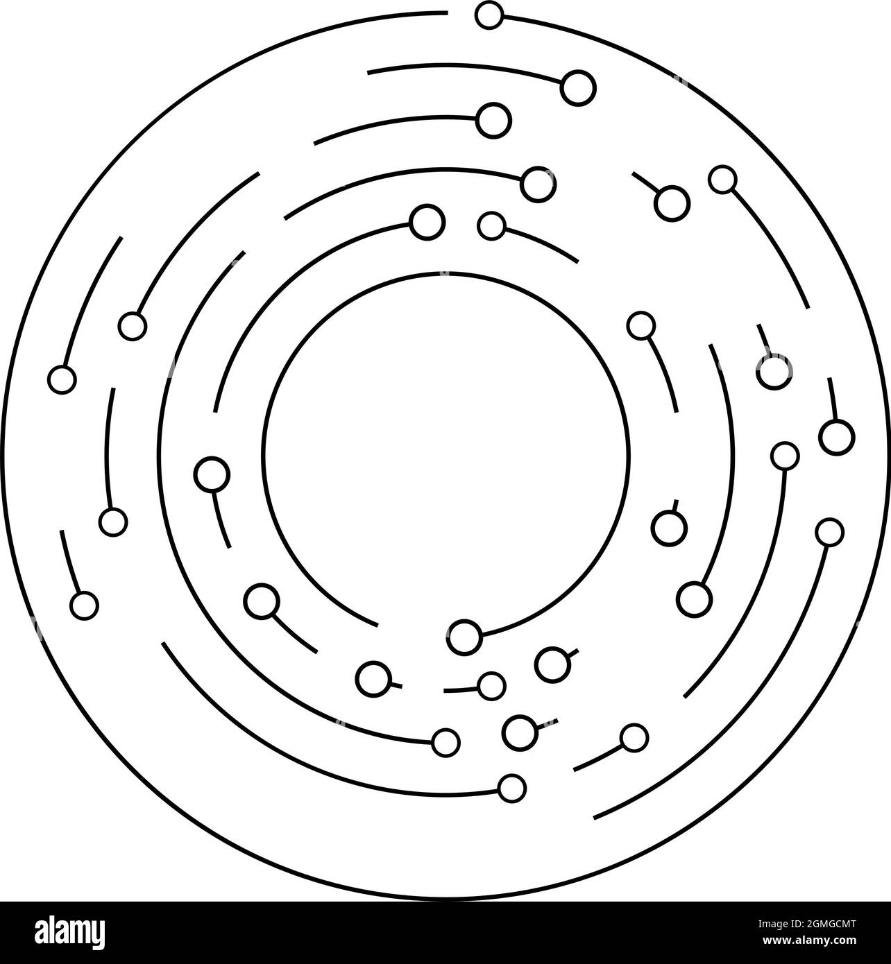 Circular, concentric lines, segmented circles with nodes, nodal points - stock vector ...