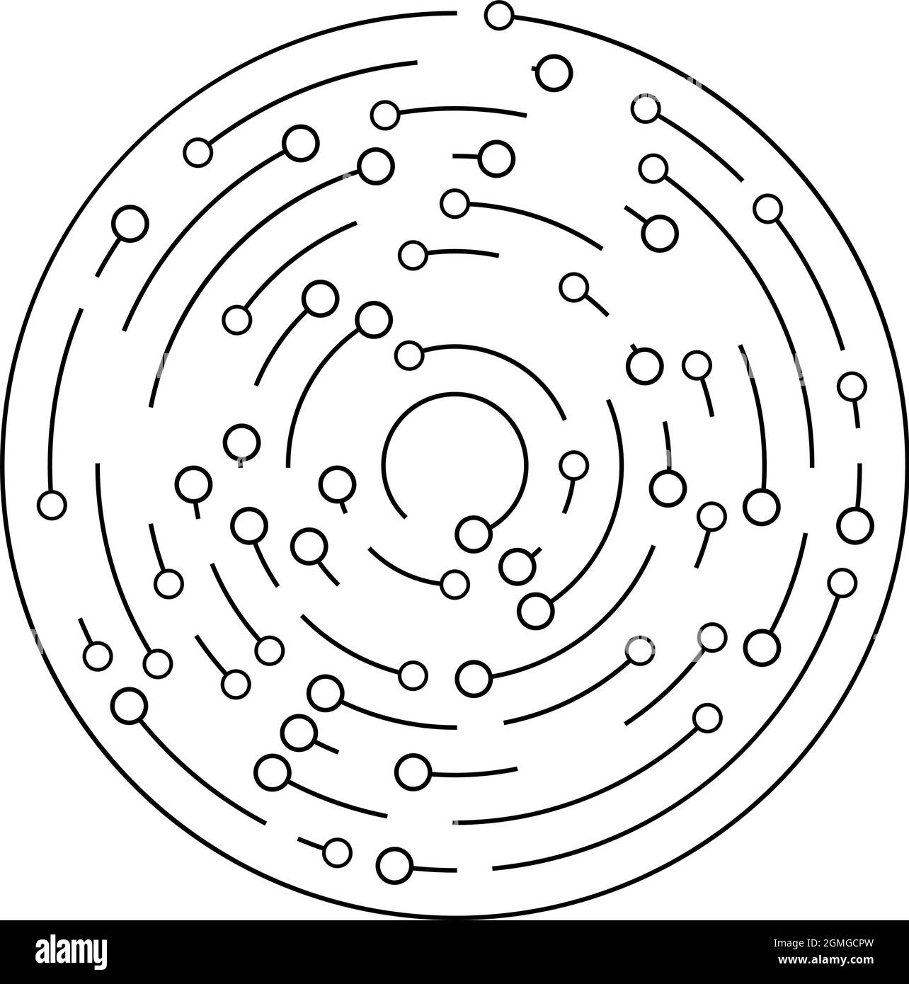 Circular, concentric lines, segmented circles with nodes, nodal points - stock vector ...