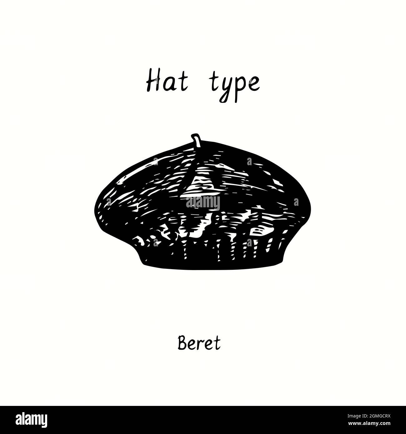 Hat type, Beret. Ink black and white drawing outline illustration Stock ...