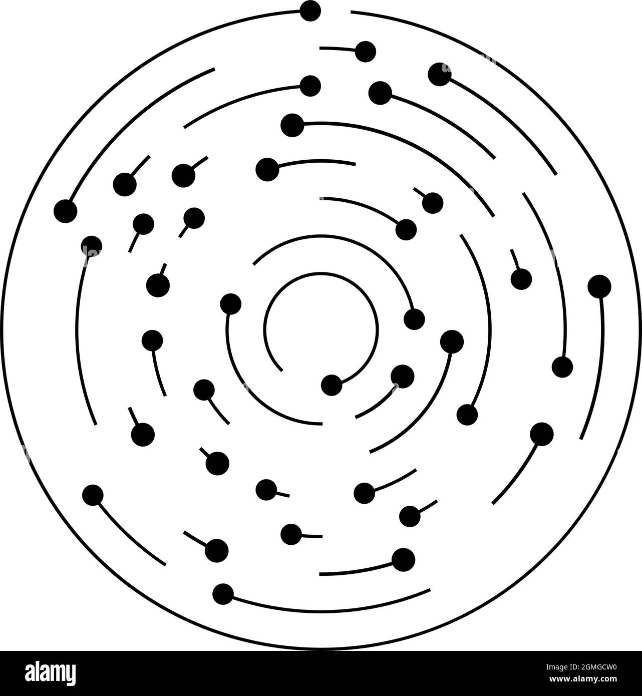 Circular, concentric lines, segmented circles with nodes, nodal points - stock vector ...