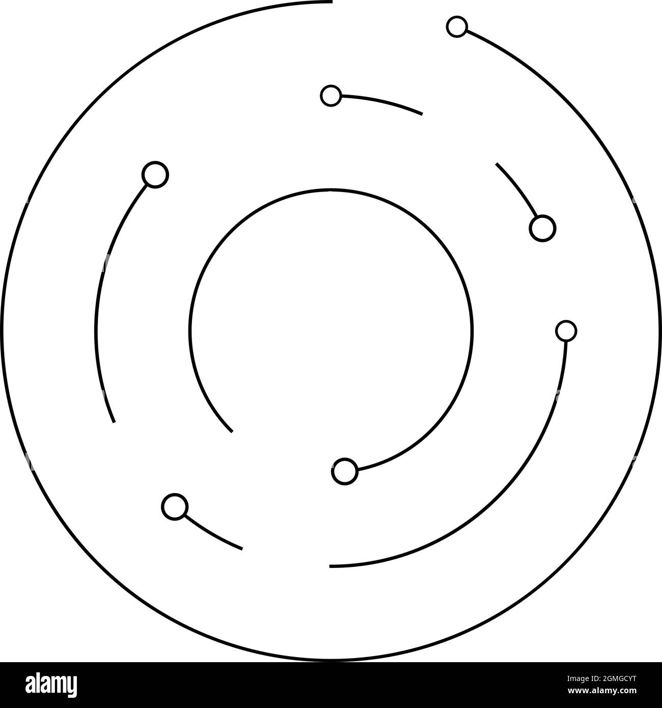 Circular, concentric lines, segmented circles with nodes, nodal points - stock vector ...