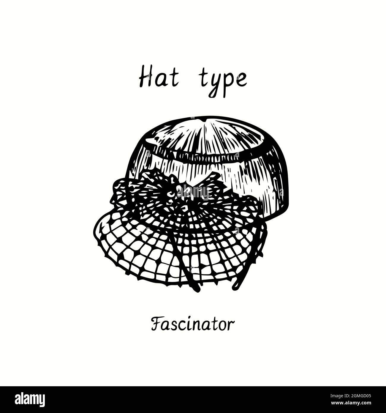 Hat type, Fascinator. Ink black and white drawing outline illustration ...